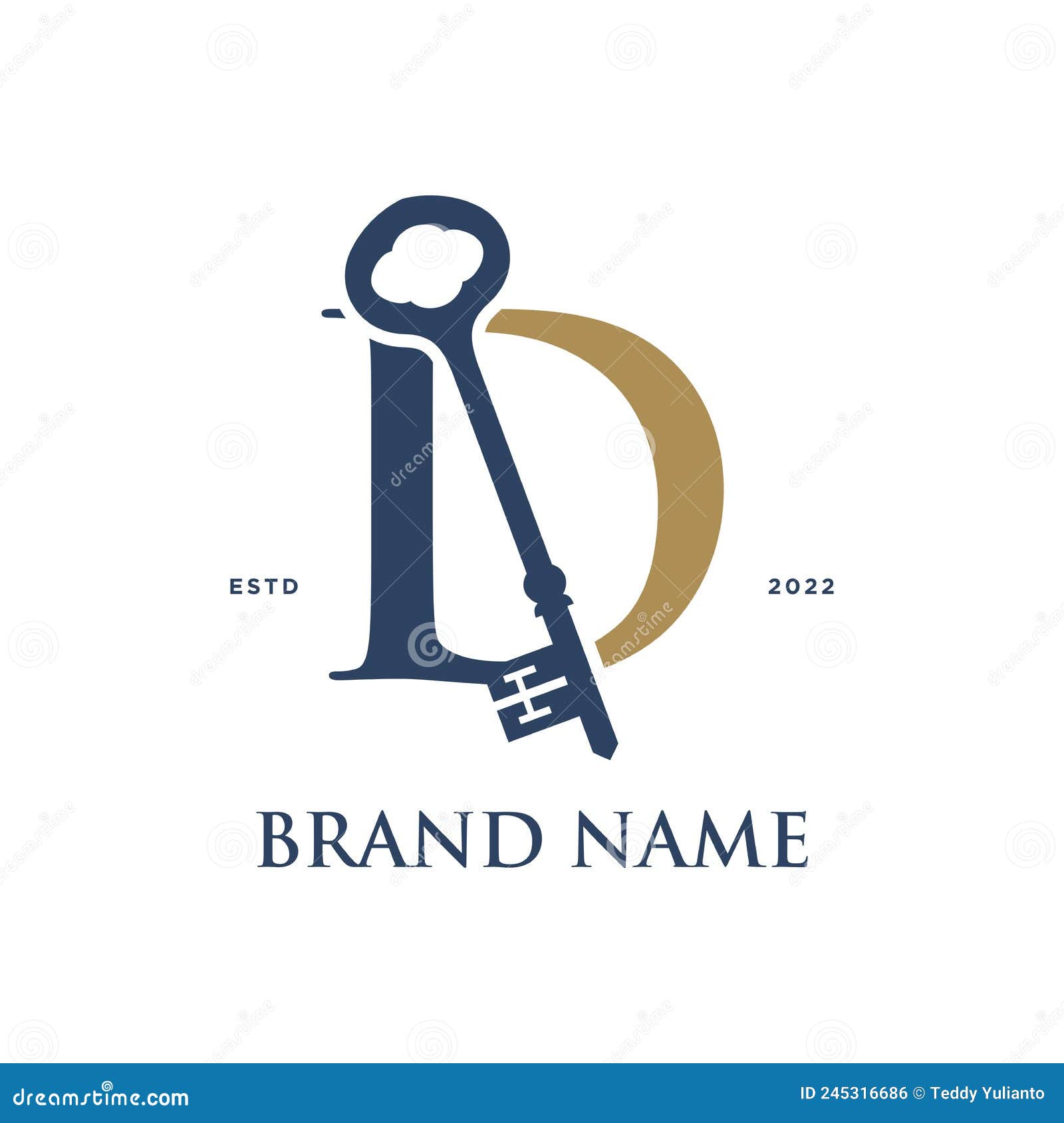 Initial D Elegant Key Logo stock vector. Illustration of door - 245316686