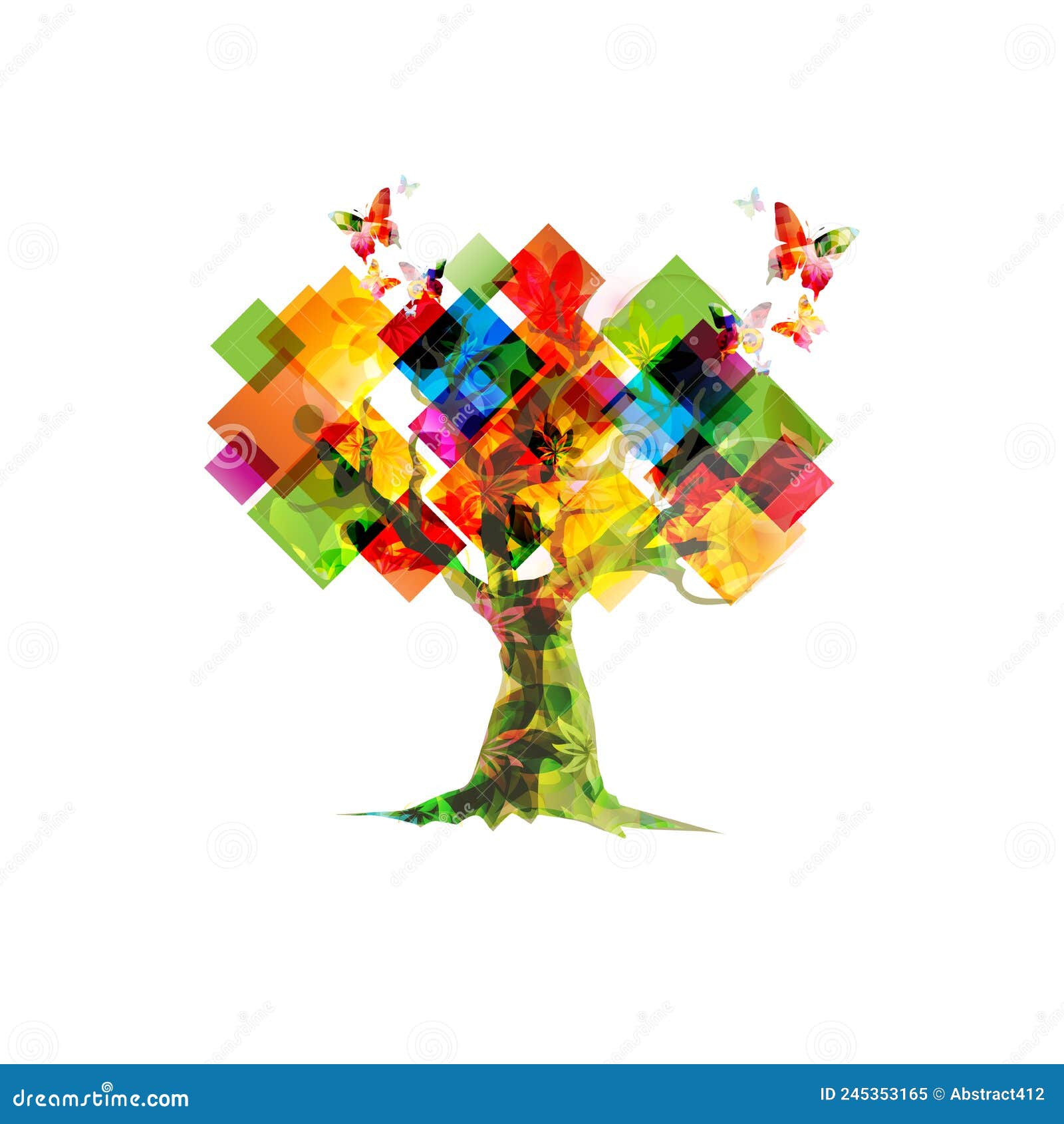 Inspiring Nature Concept with Tree, Geometric Shapes Treetop Isolated ...