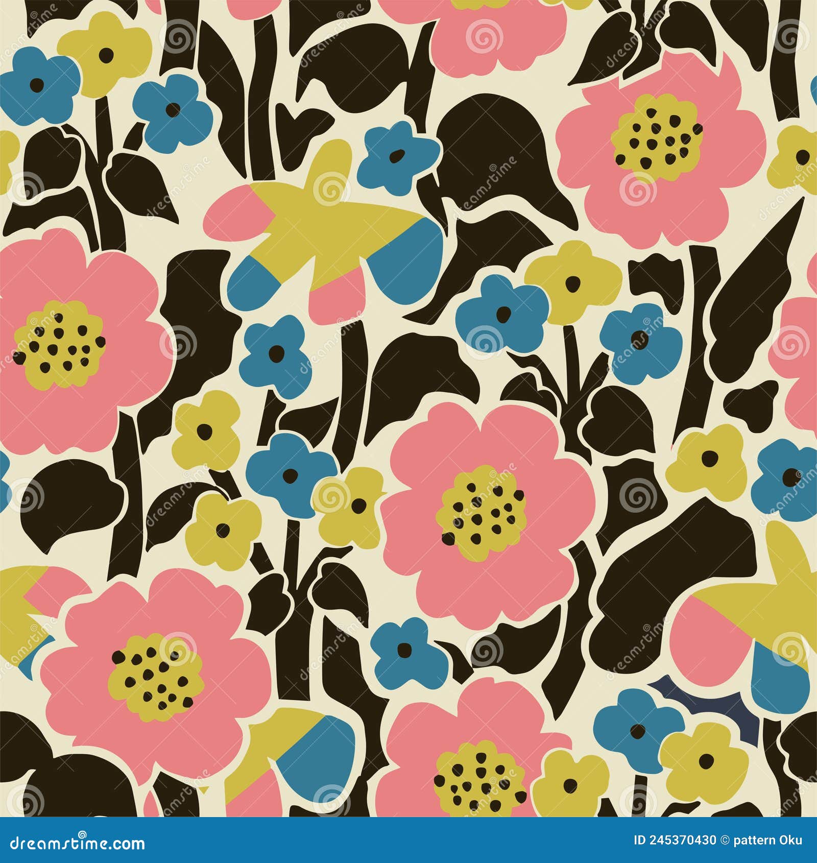 Vector Scandinavian Design Flower Illustration Seamless Repeat Pattern ...