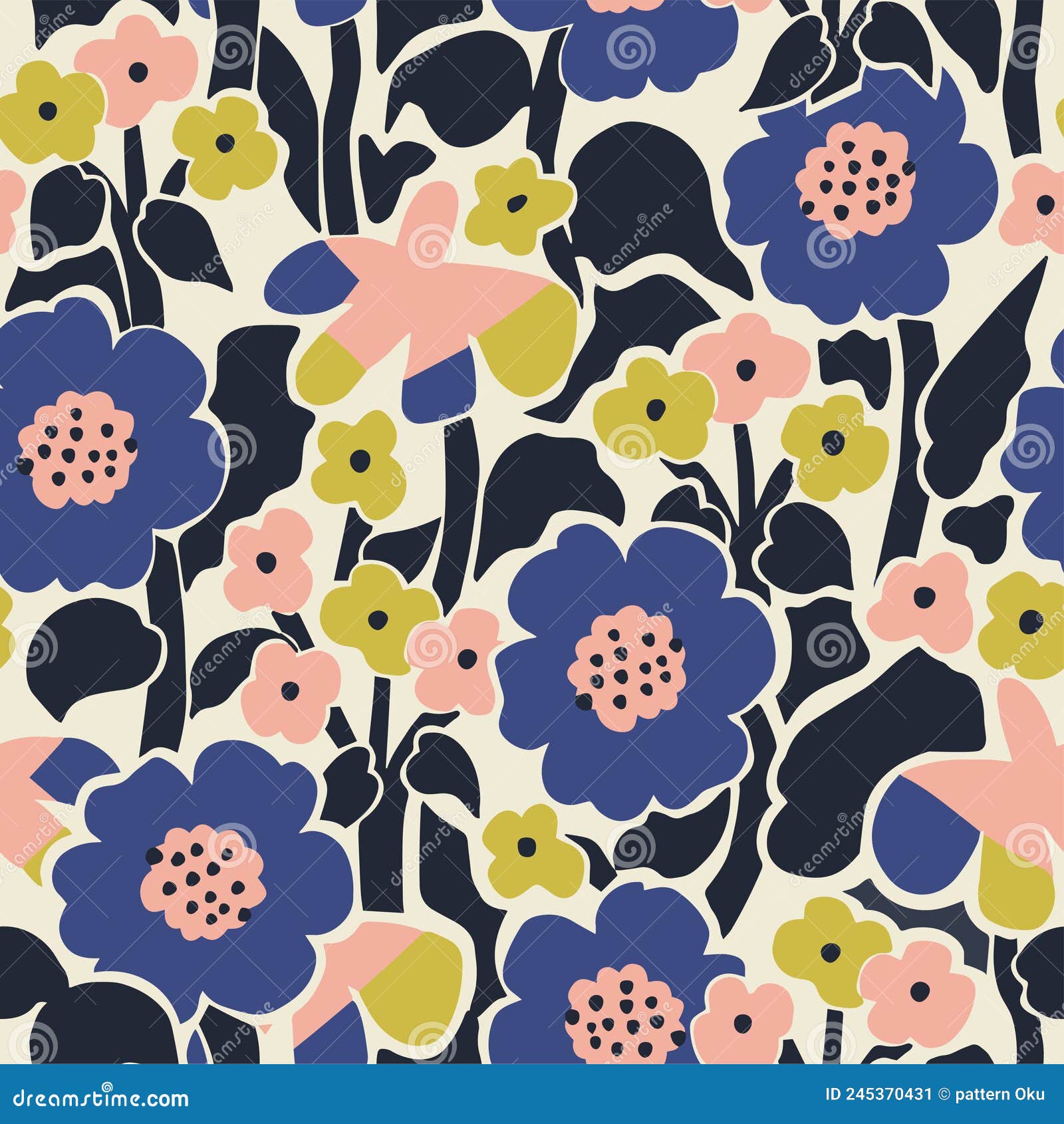 Vector Scandinavian Design Flower Illustration Seamless Repeat Pattern ...