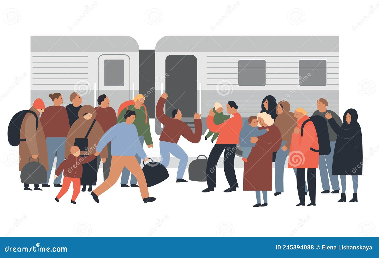 People Getting on a Train on a Platform on a Railway Station. Stock ...