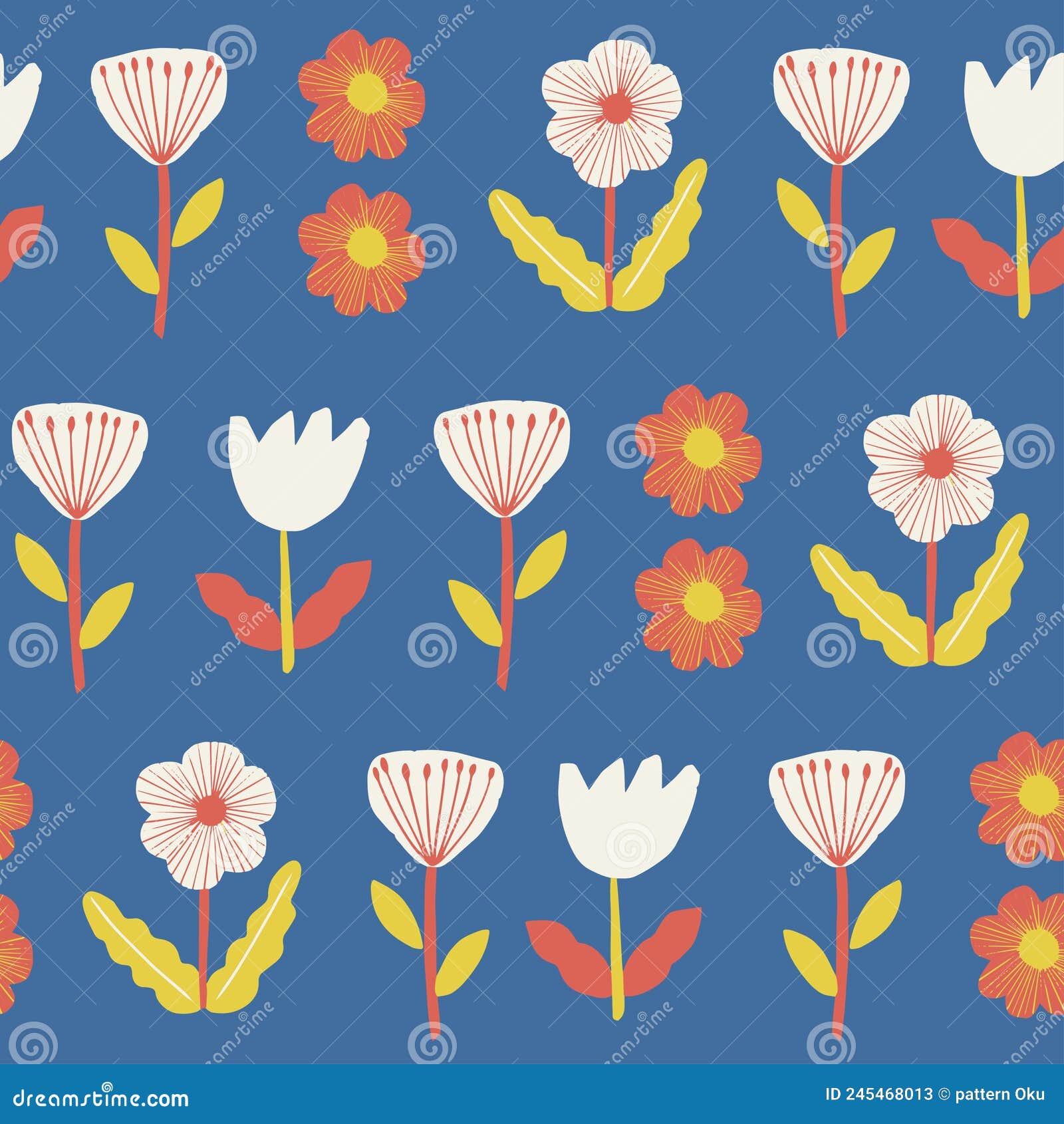 Vector Scandinavian Design Flower Motif Illustration Seamless Repeat ...