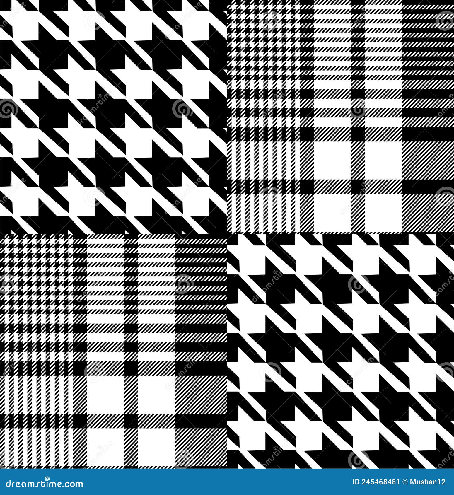 Black and White Houndstooth Pattern Patchwork Fabric Swatch Stock ...