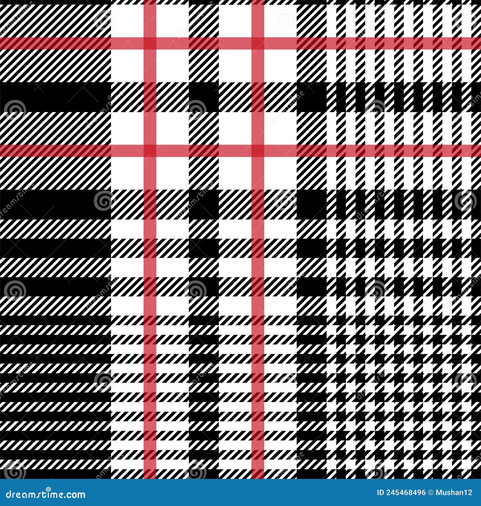 Red, Black and White Glen Check Plaid Pattern Fabric Swatch Stock ...