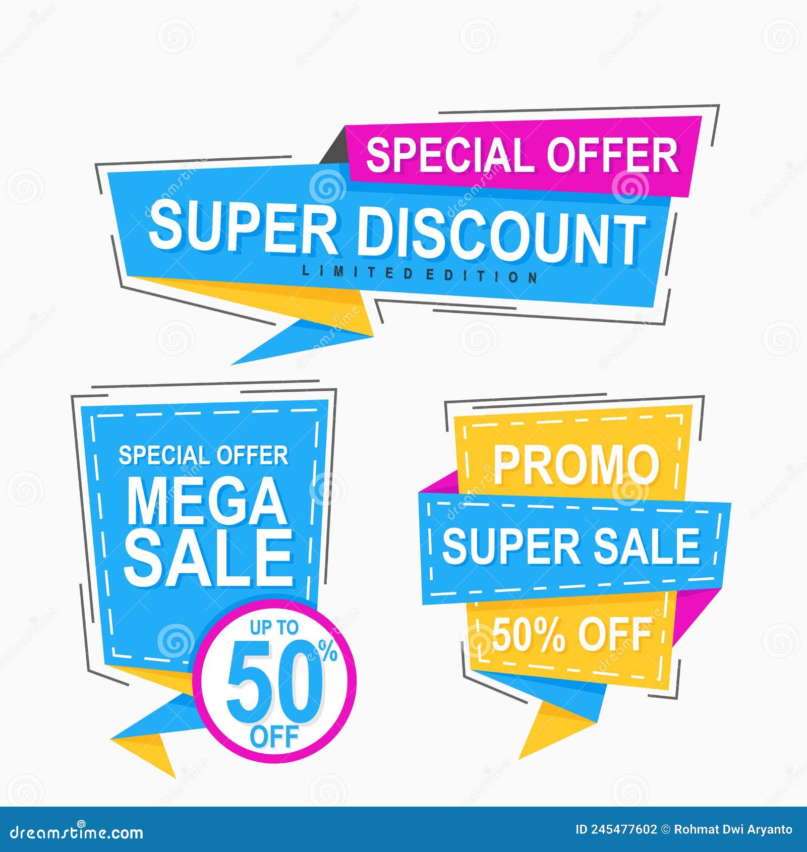 Abstract Flat Labels Ribbon Origami Design for Stickers Promotion and ...