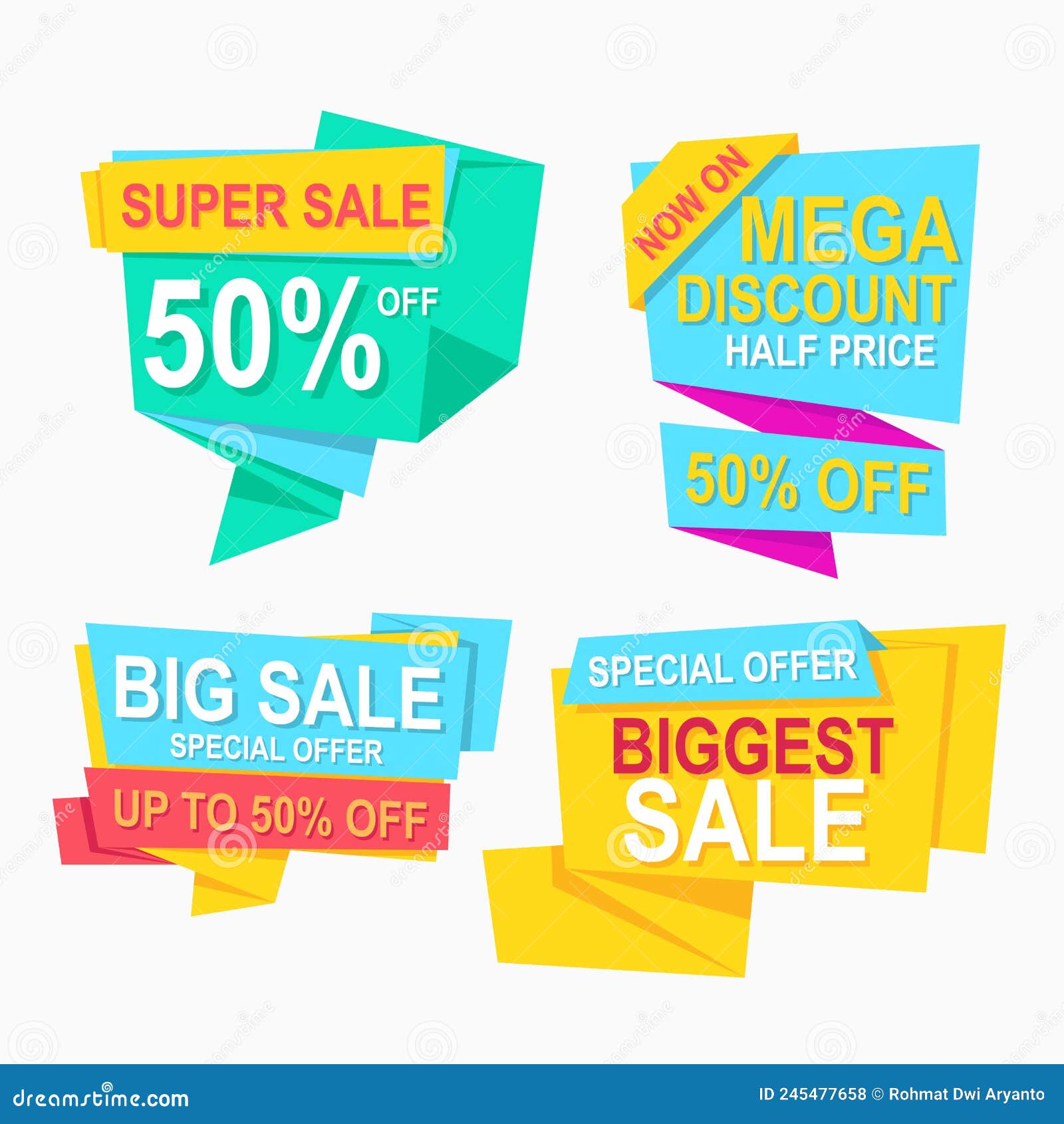 Origami Speech Bubble with Flat Design Concept for Sticker and Label ...