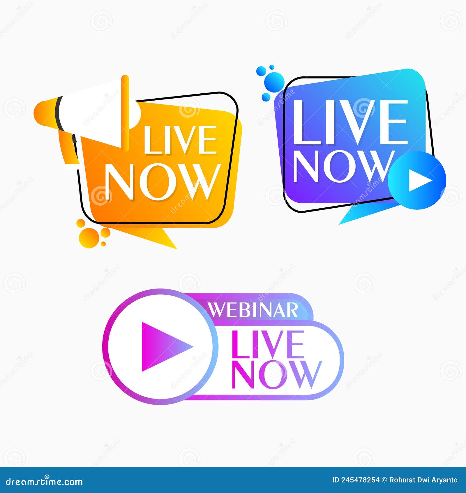Set of Labels Live Streaming Tag Design for Web Page Stock Vector ...