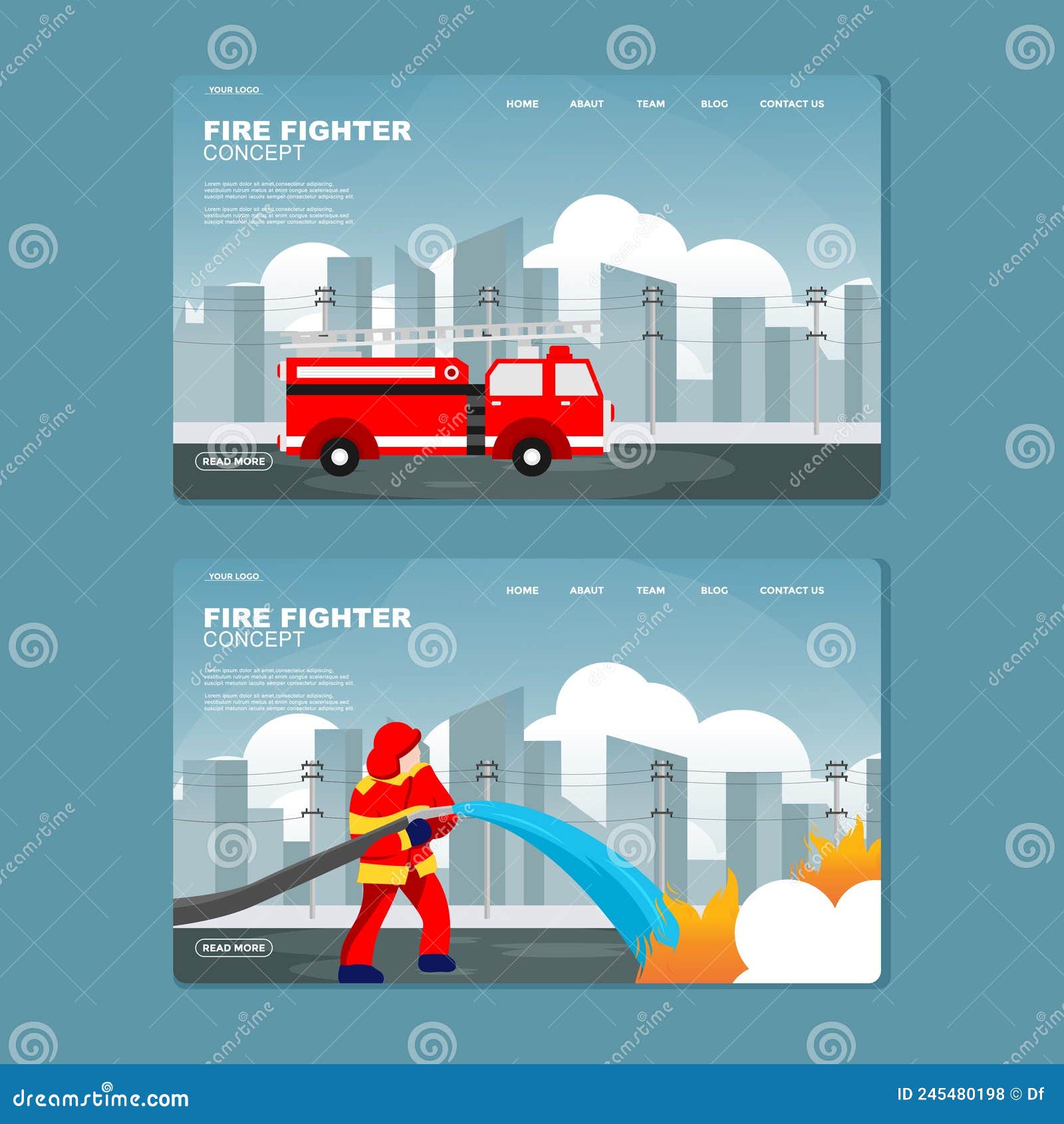 Firefighter Concept Flat Design Illustration for Web or Presentation in ...