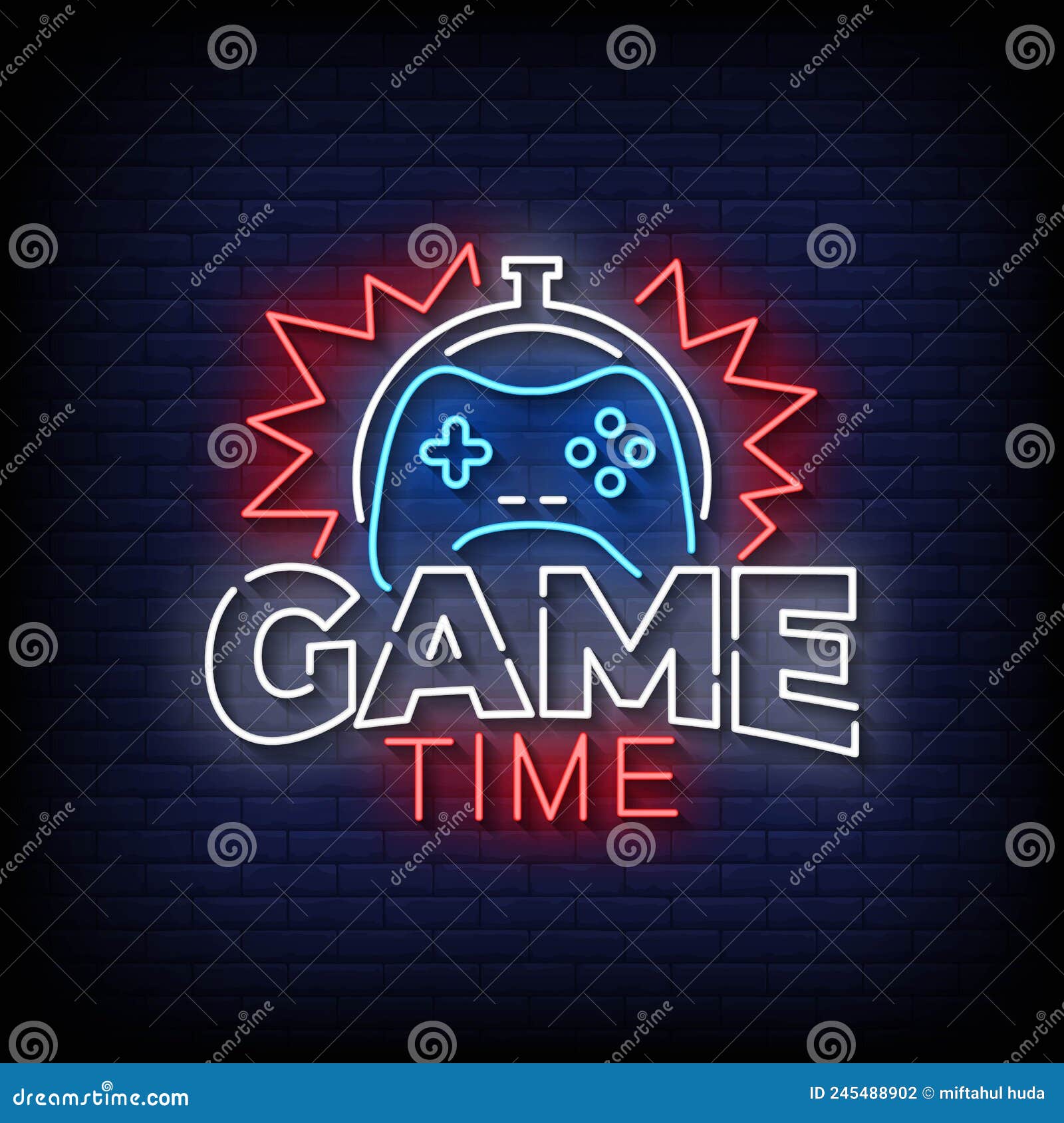 Game Time Neon Signs Style Text Vector Stock Vector - Illustration of ...