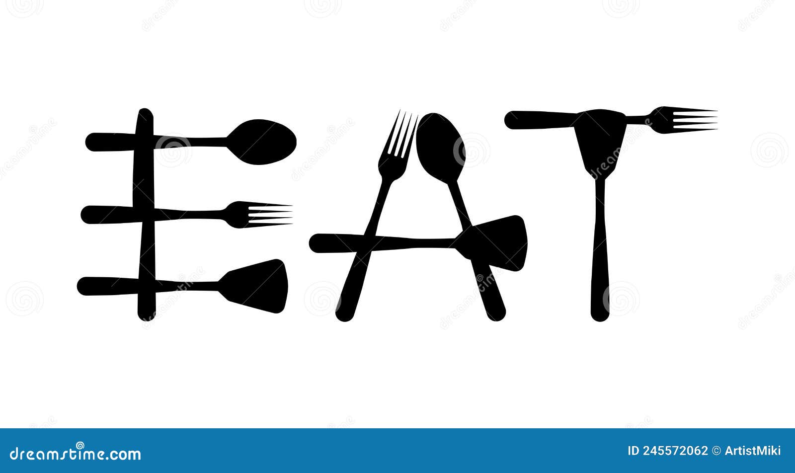 Word Eat Written with Fork and Spoon Silhouettes Isolated on White ...