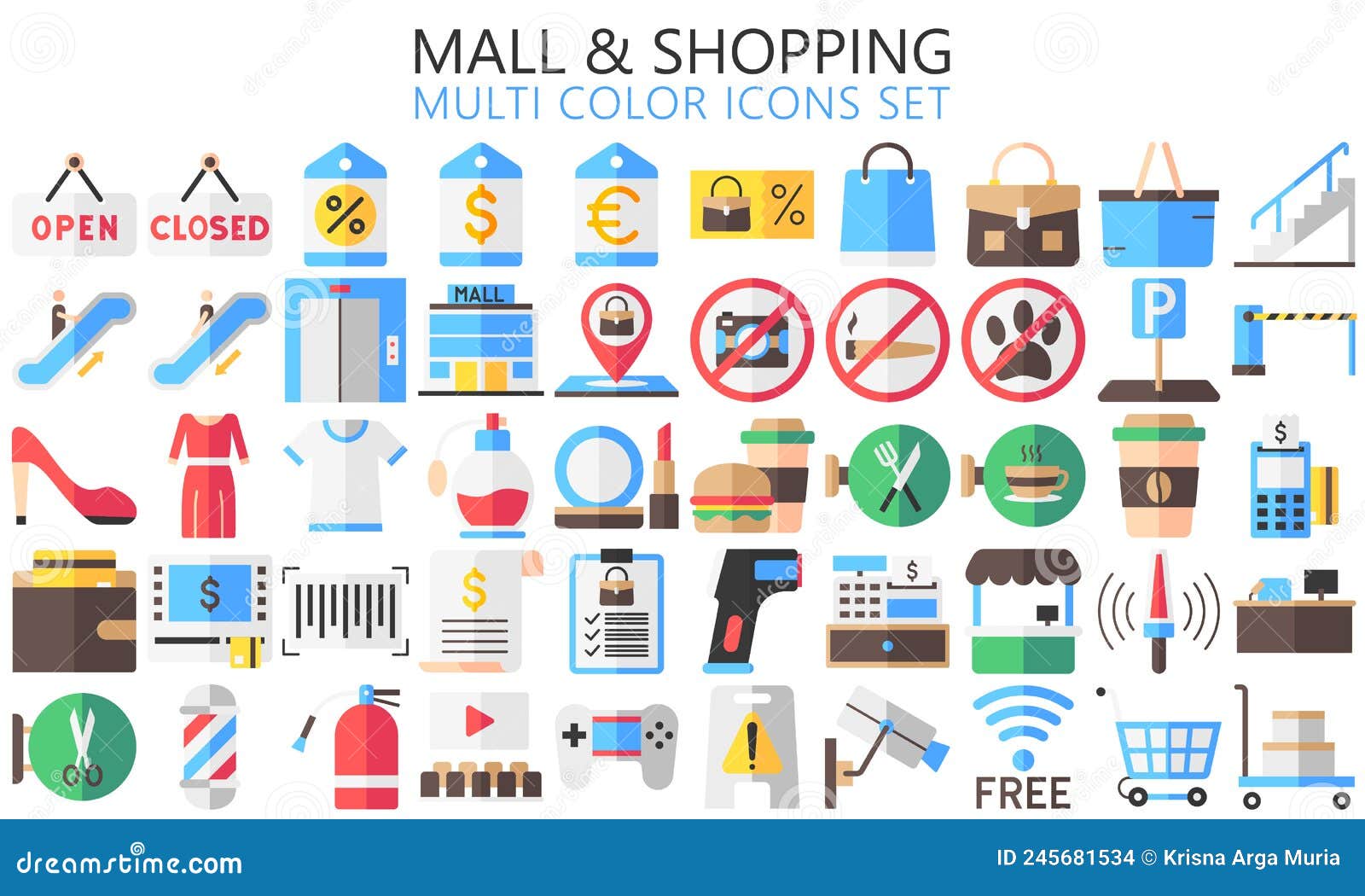 Market Shopping Mall Multi Color Icons Set Stock Vector - Illustration ...