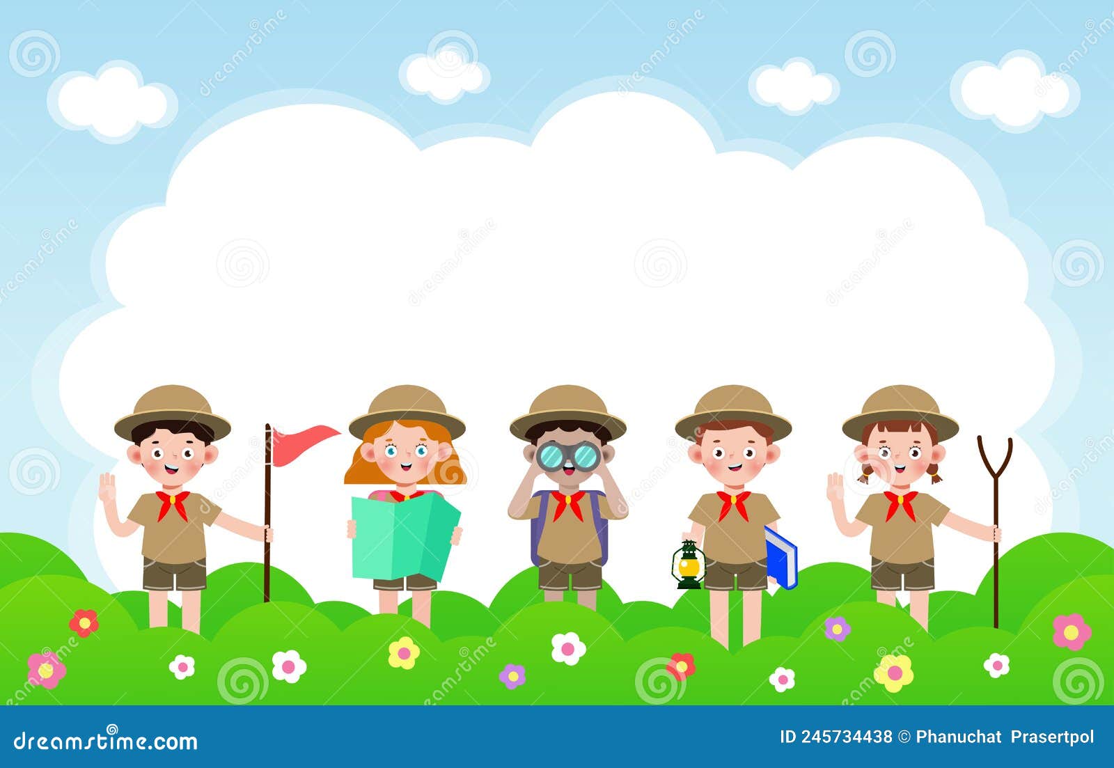 Summer Camp Kids Wear Scout Honor Uniform Banner Template Background ...