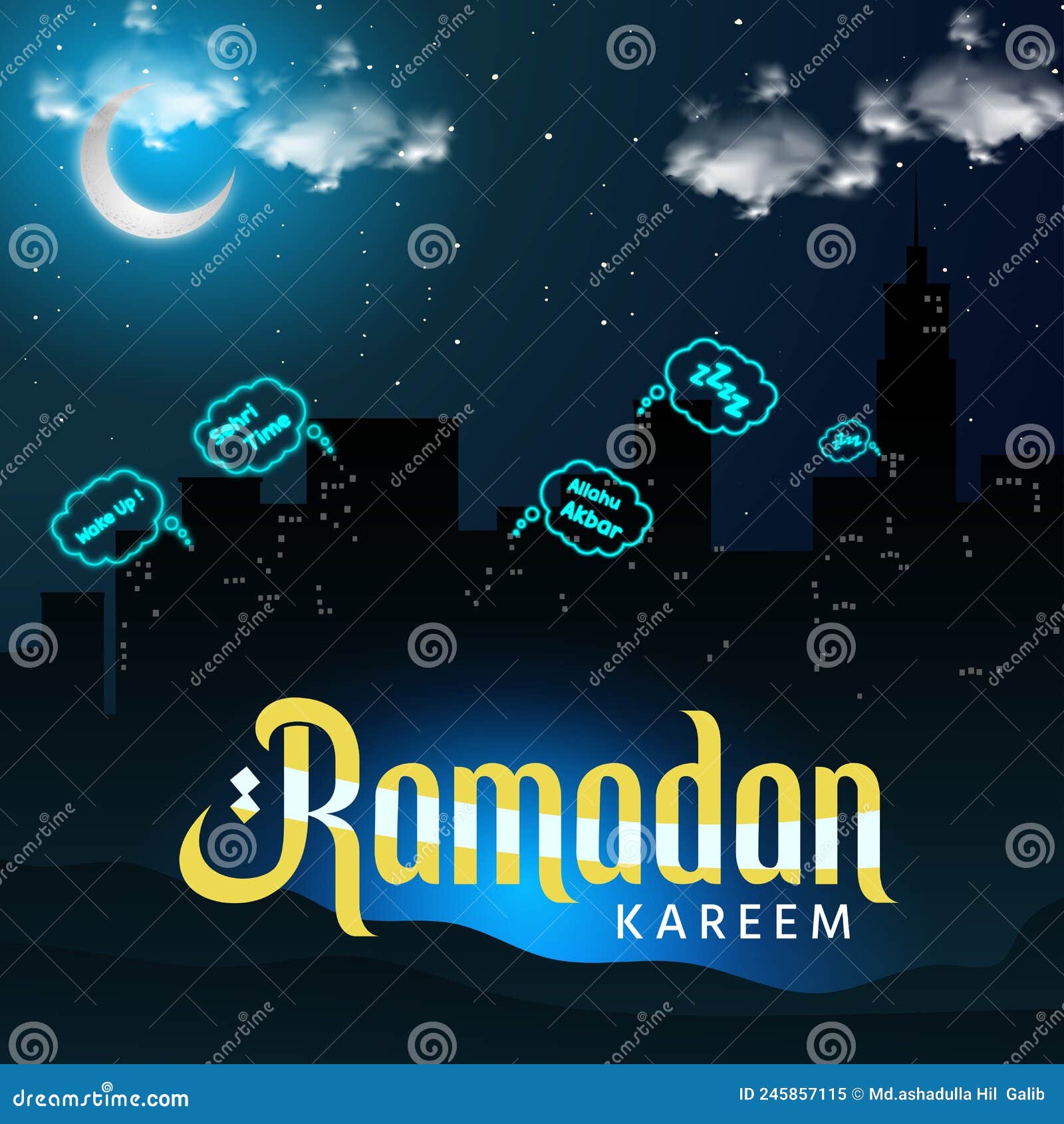 Ramadan Night with Night City View Stock Illustration - Illustration of ...