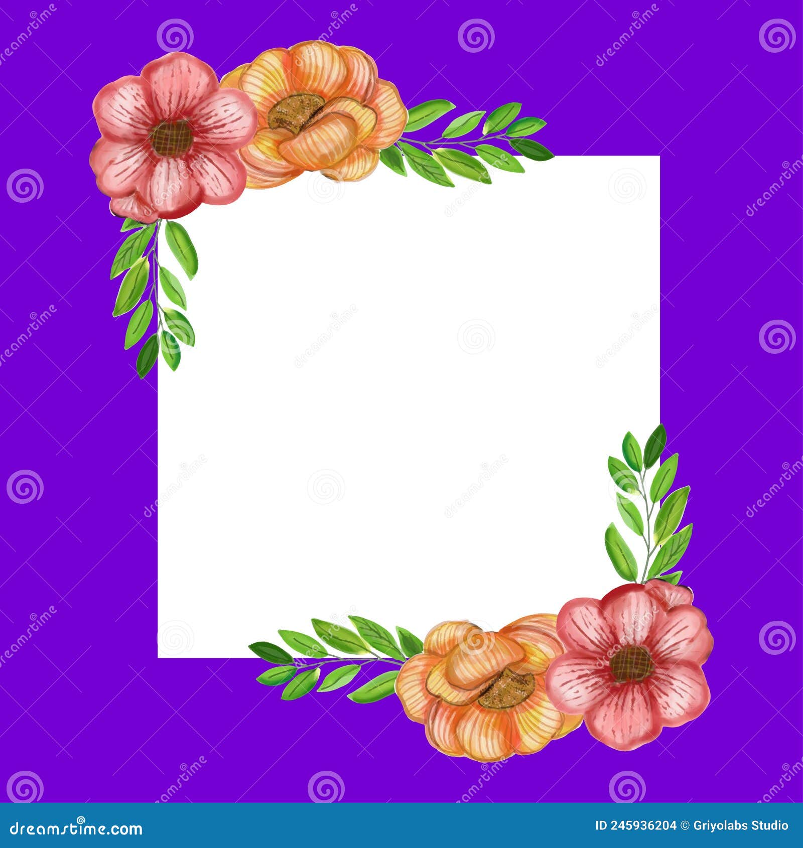 Botanical Exotic Watercolor Floral Rectangle Frame. Stock Illustration ...