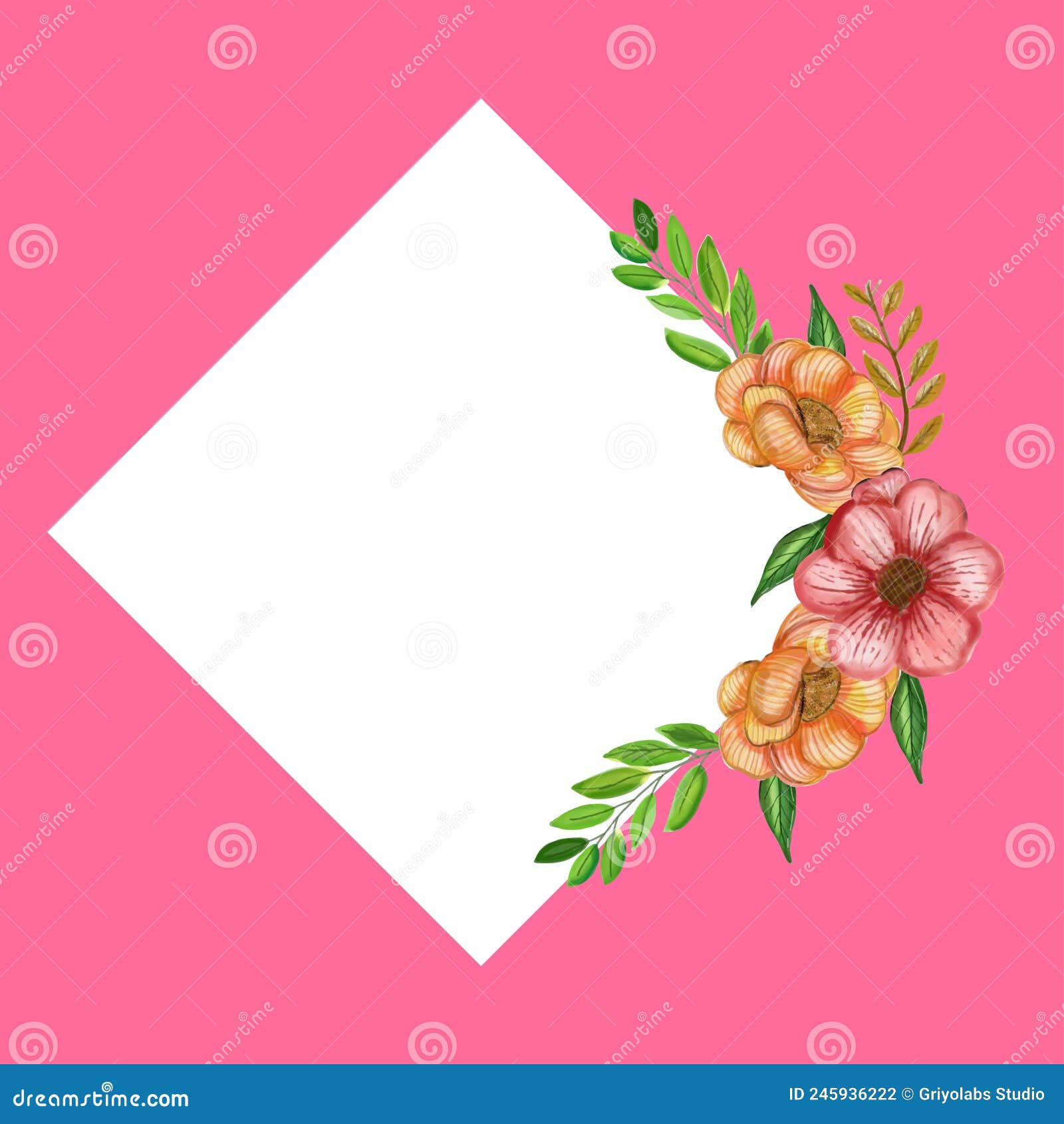 Tropical Exotic Watercolor Floral Diamond Frame. Stock Illustration ...
