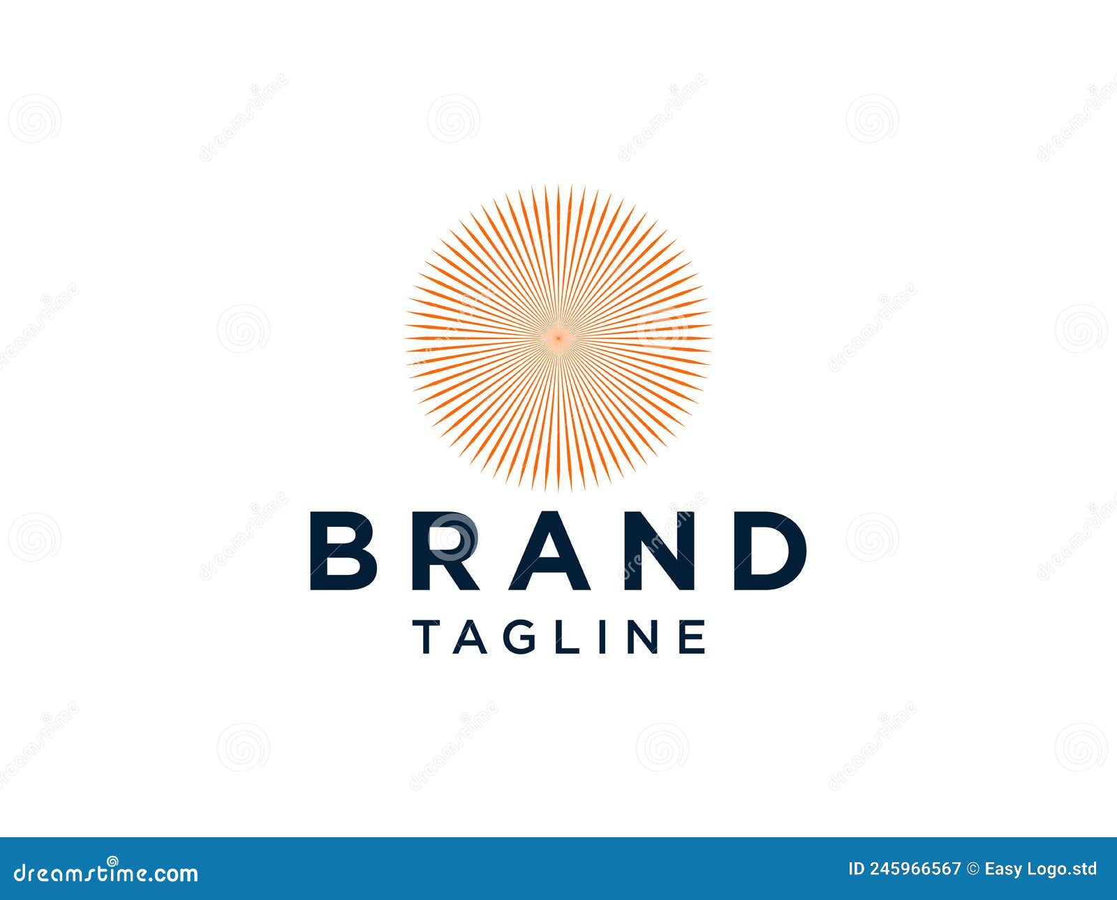 Abstract Sun Logo. Orange Hand Drawn Sun with Geometric Radial Rays of ...