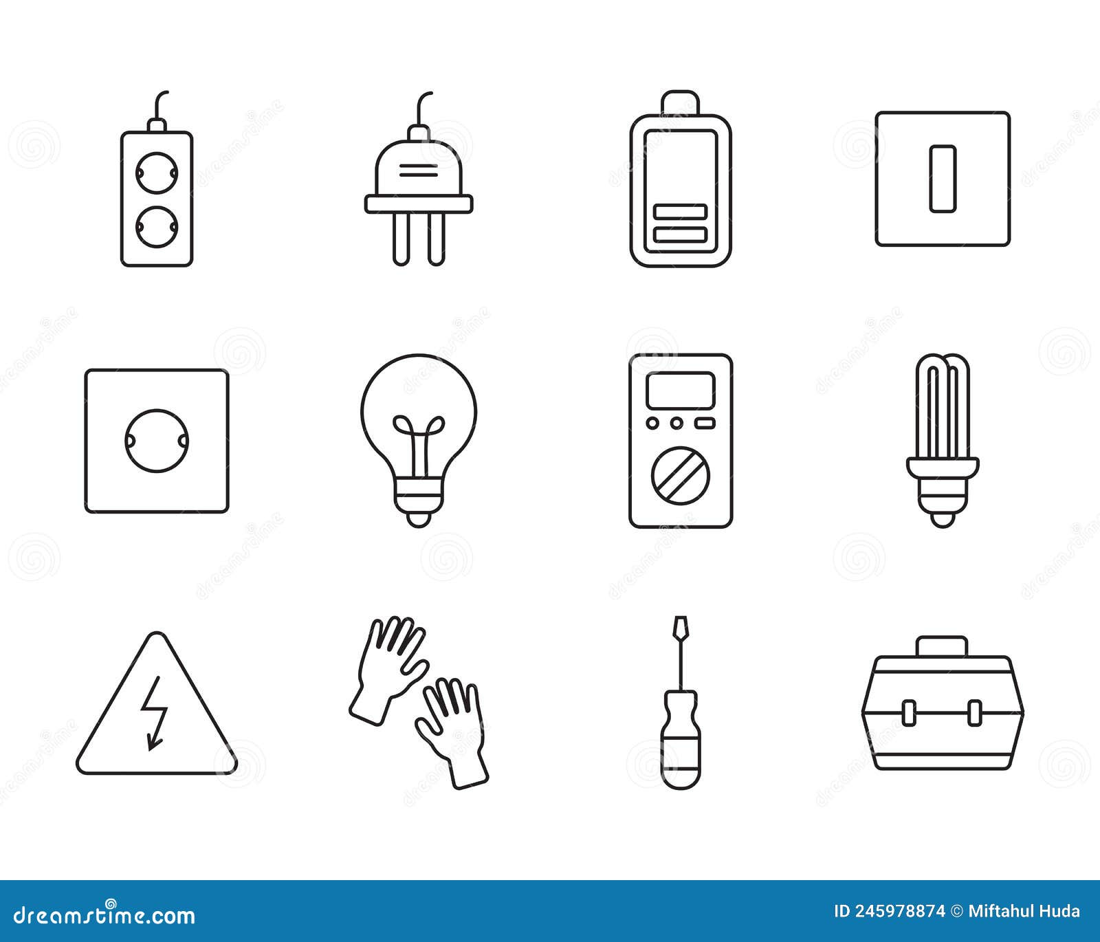 Set of Simple Electricity Stuff in Vector Design Stock Vector ...