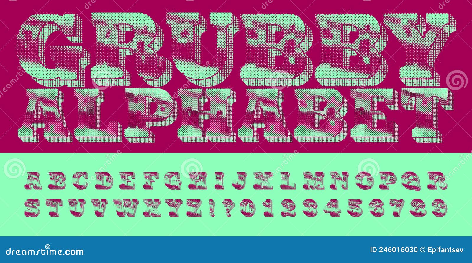 Grubby Alphabet Font. Dirty Halftone Letters, Numbers and Symbols Stock ...