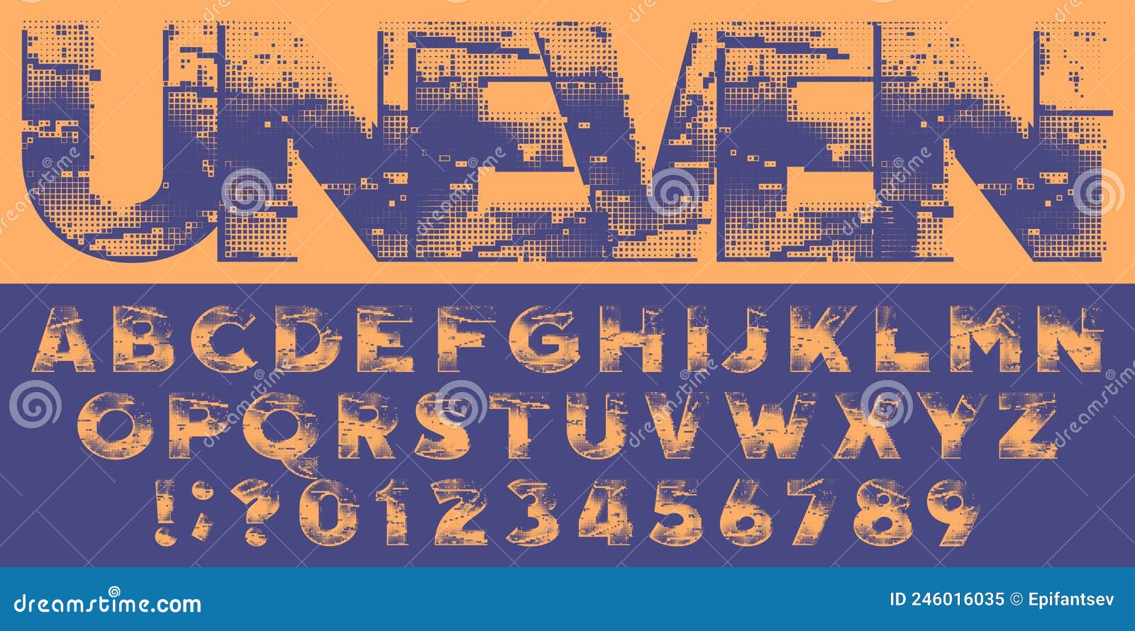 Uneven Alphabet Font. Sloppy Halftone Letters, Numbers And Symbols ...