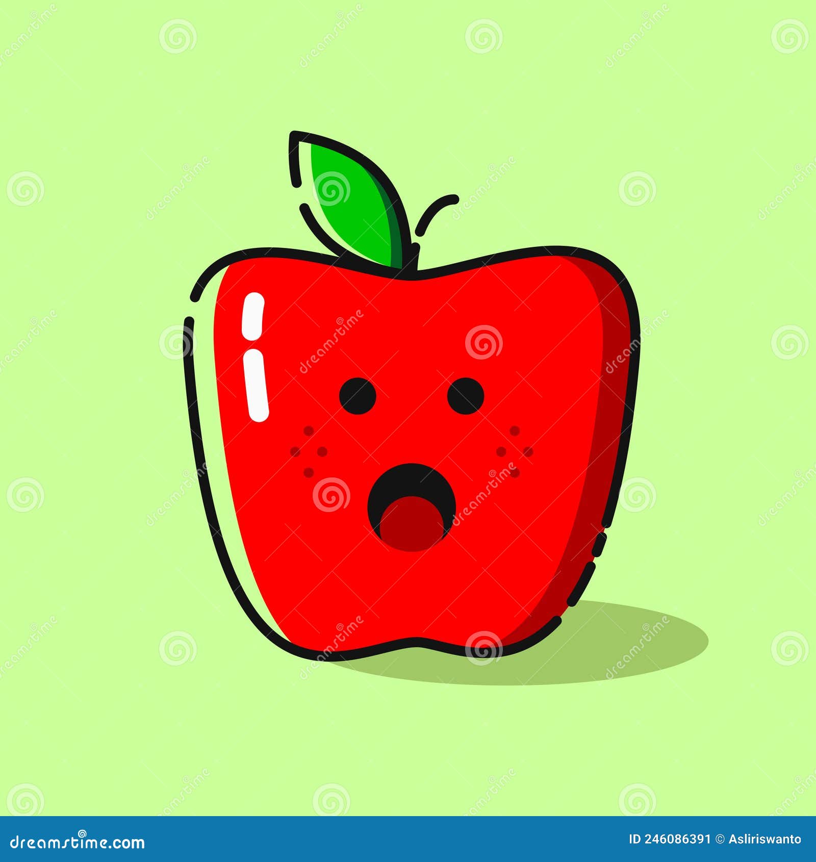 Cute Red Apple Emoticon Illustration. with Shocked Expressions Stock ...
