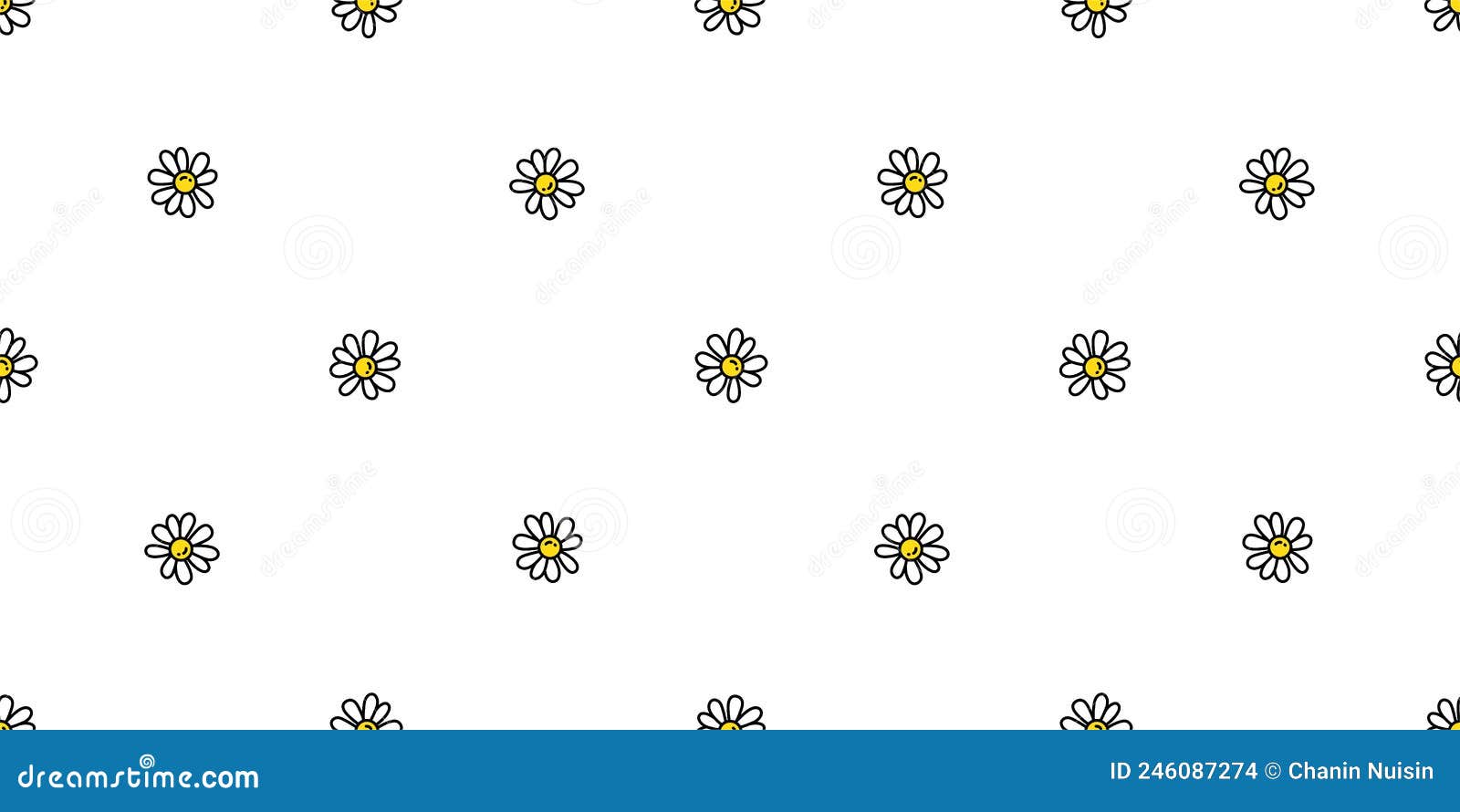 Daisy Flower Seamless Pattern Plant Vector Leaves Forest Garden Tile ...