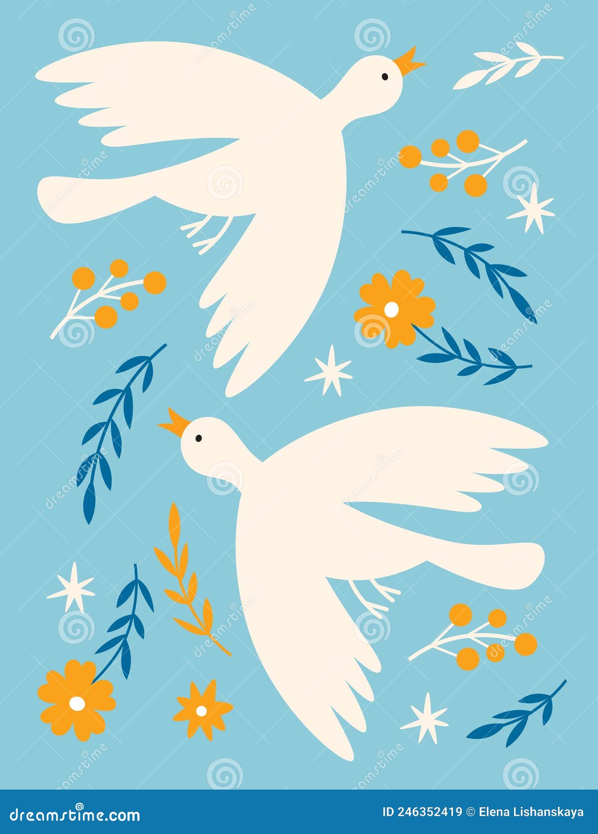 Two White Birds on Blue Background. Stock Vector - Illustration of ...