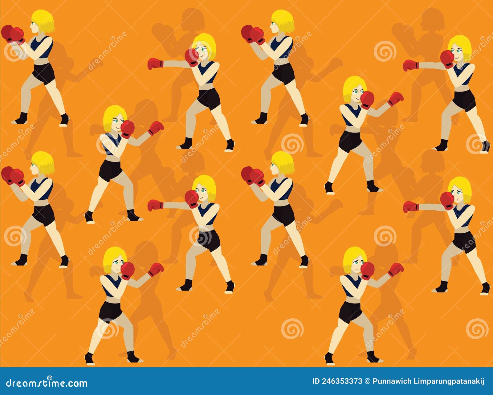 Boxing Poses Cartoon Long Range Hook Seamless Wallpaper Background ...