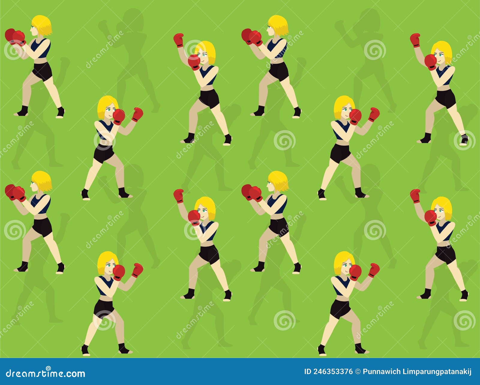 Boxing Poses Cartoon Long Range Uppercut Seamless Wallpaper Background ...