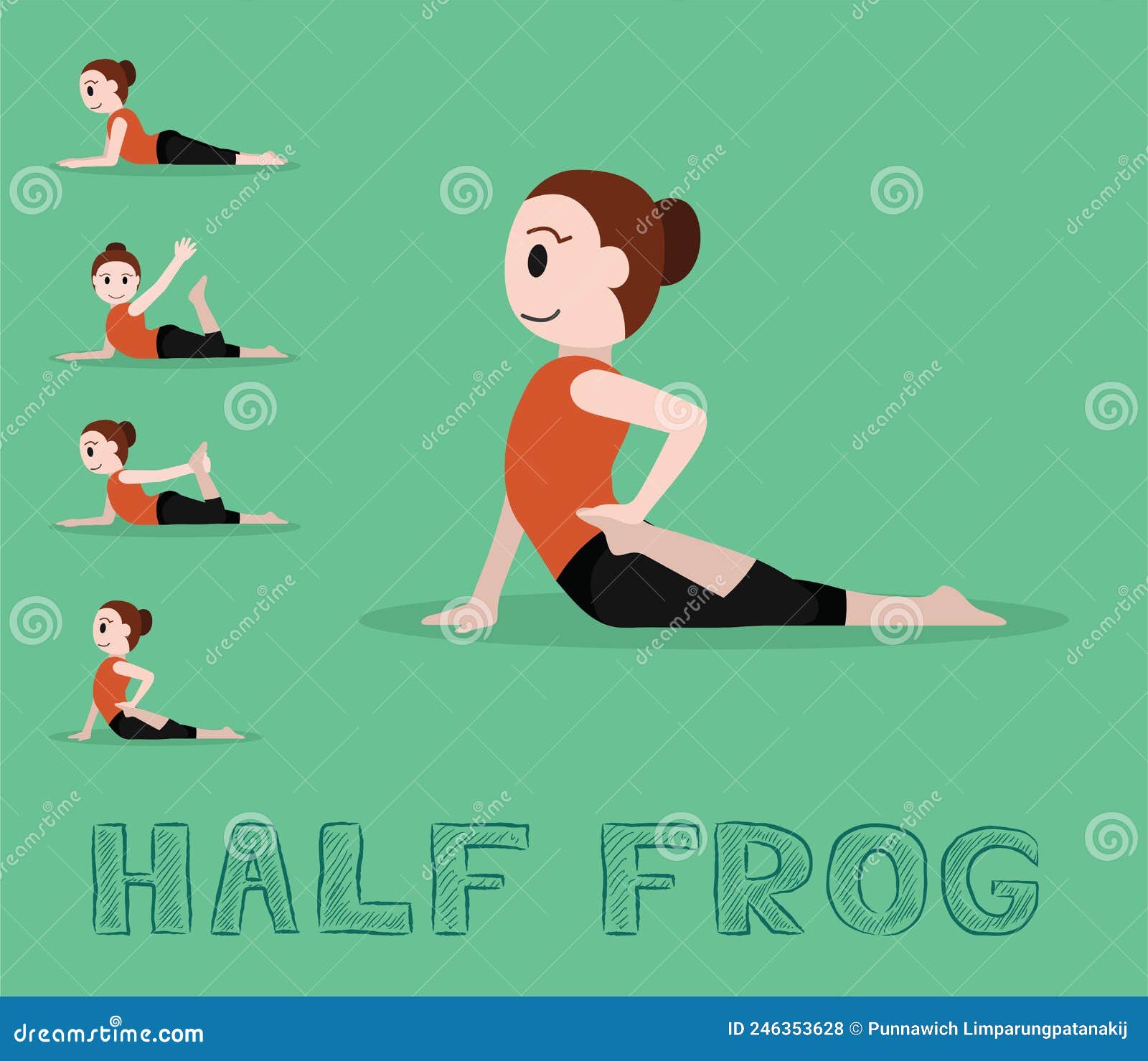 Yoga Tutorial Half Frog Pose Cute Cartoon Vector Illustration Stock ...