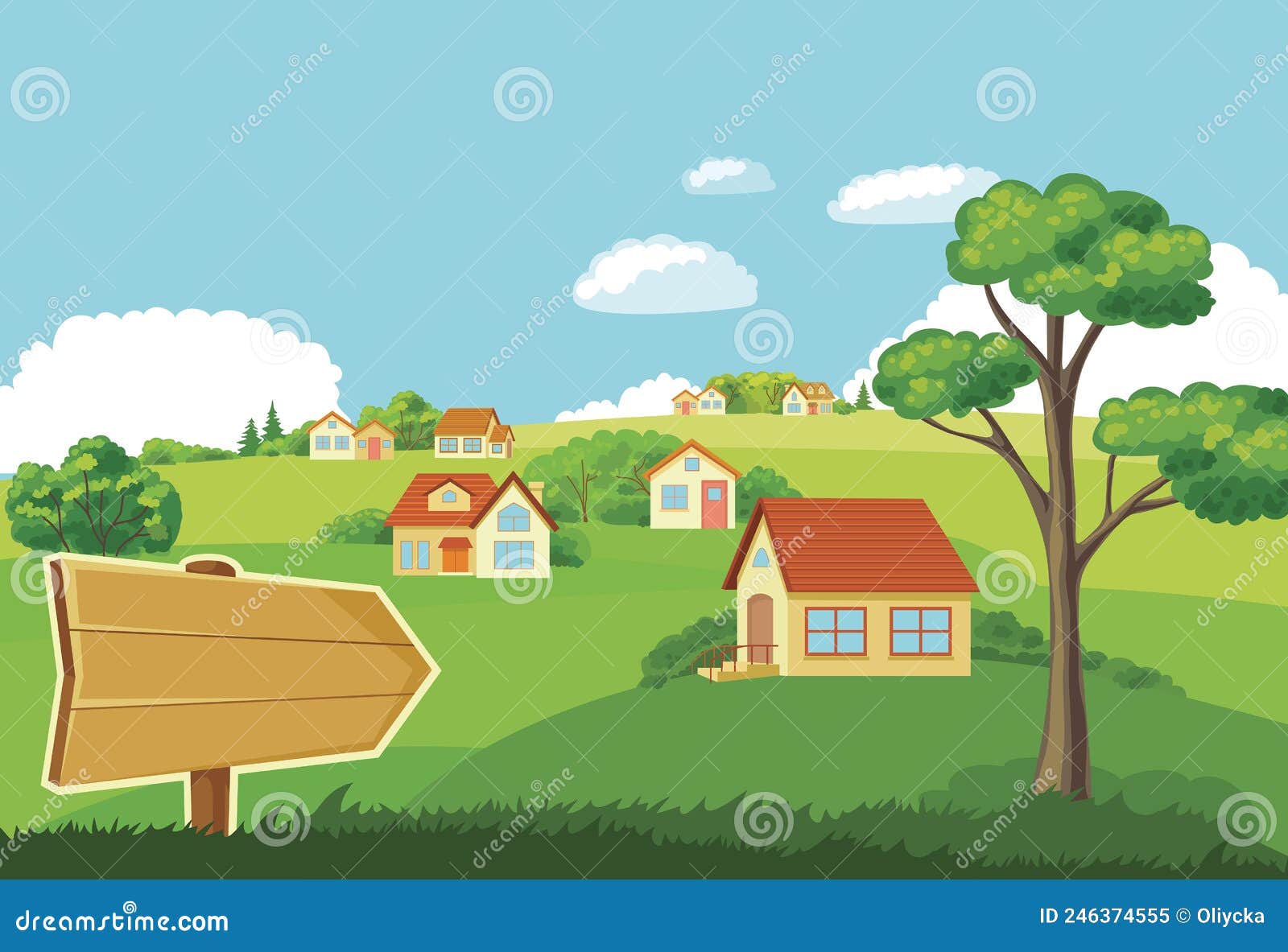 Suburb Houses View Template with Frame for Text Stock Vector ...
