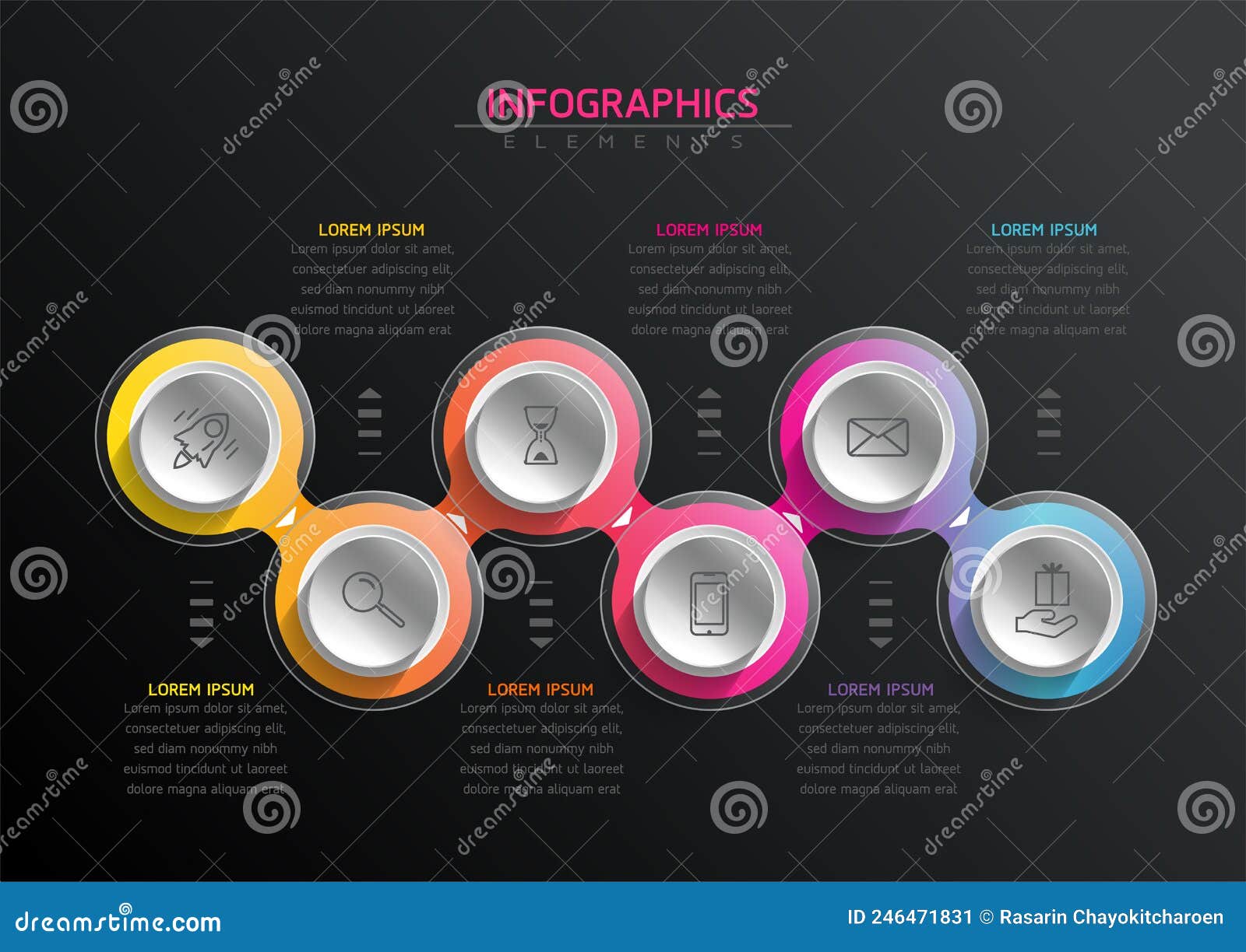 Infographics 6 Element. Graphic Chart, Business Information, with Icons ...