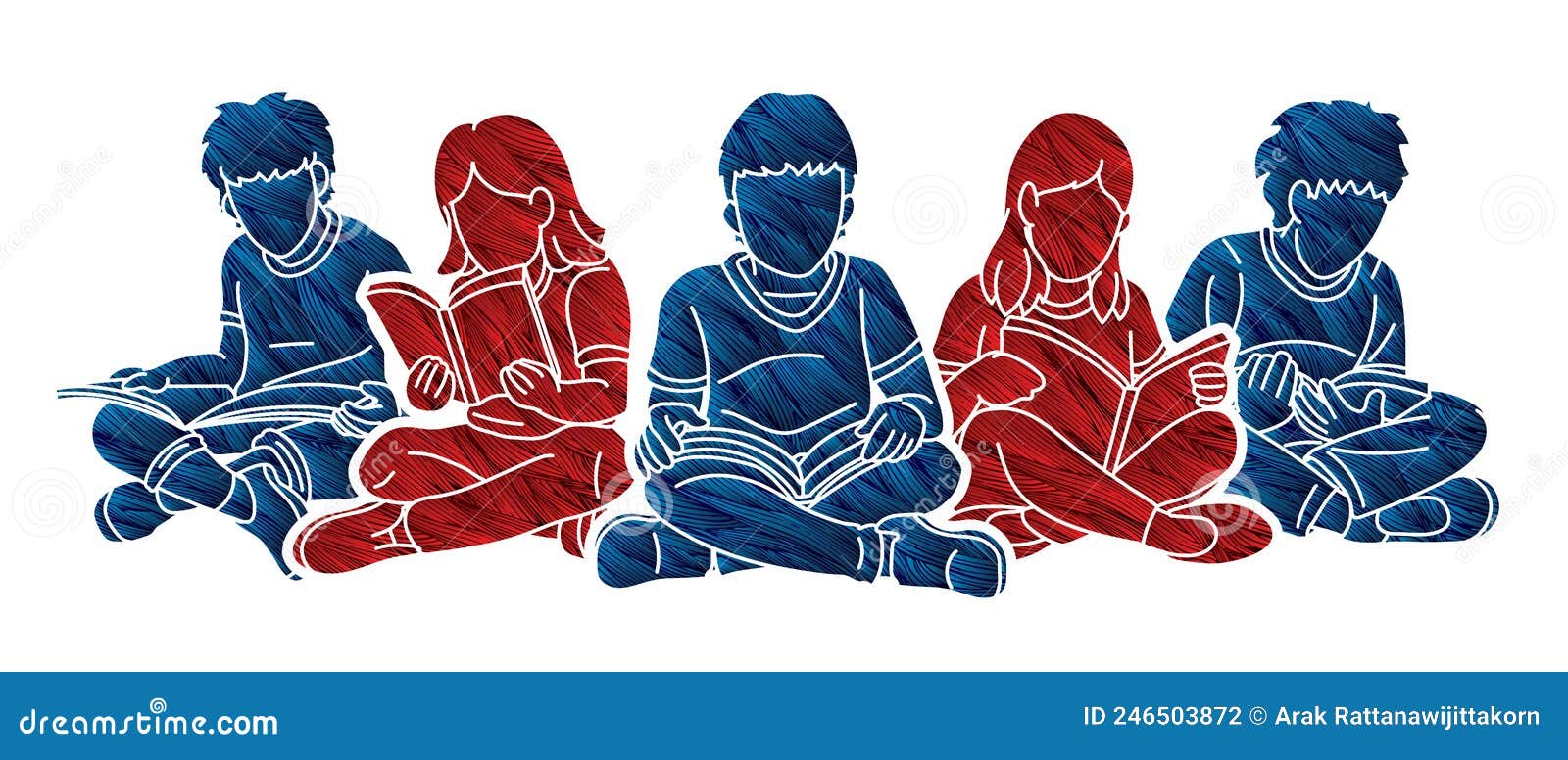 Group of Children Reading Books Together Cartoon Graphic Vector Stock ...