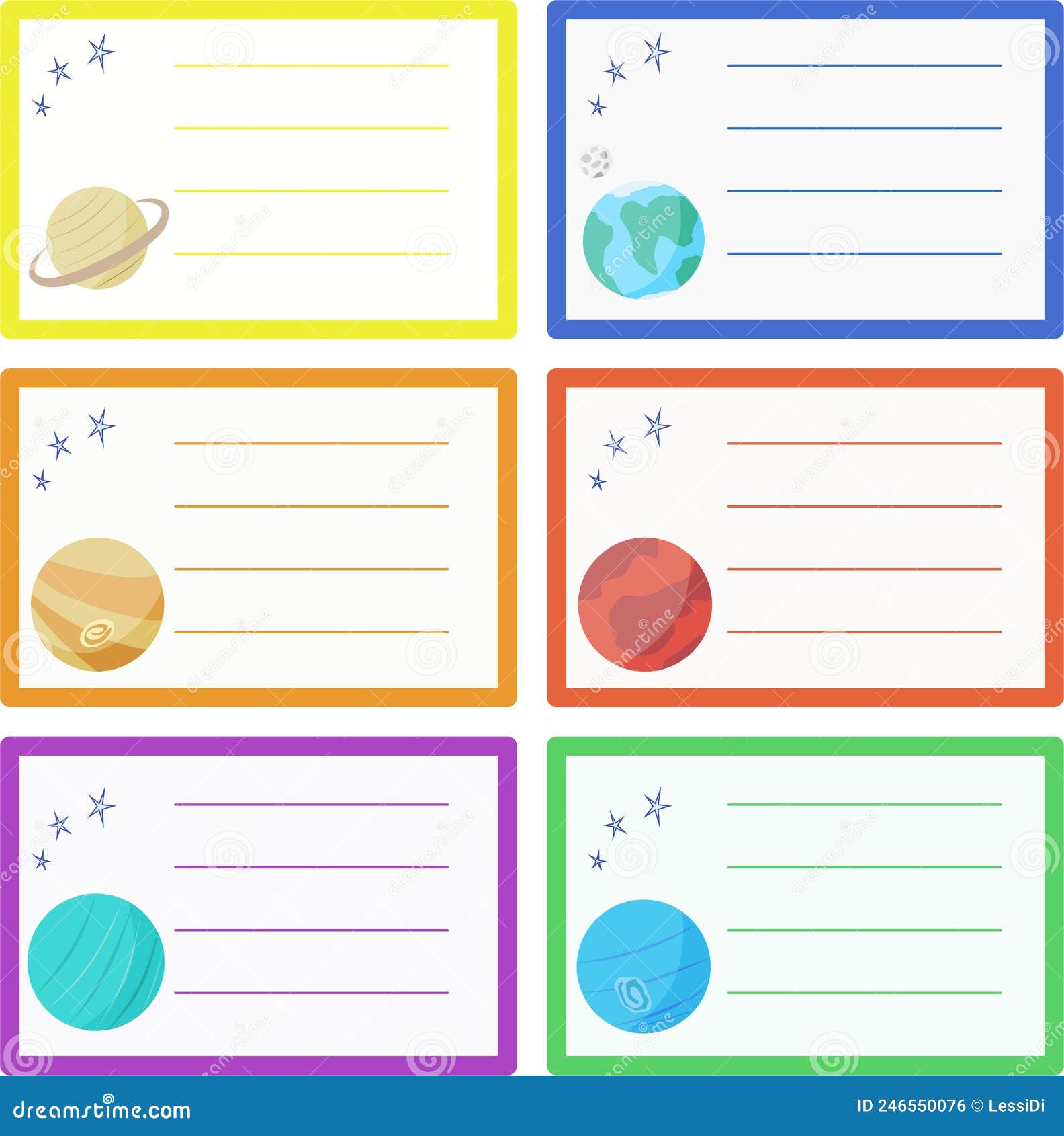 Planets. Notebook Name Stickers With Saturn, Jupiter, Uranus, Earth ...
