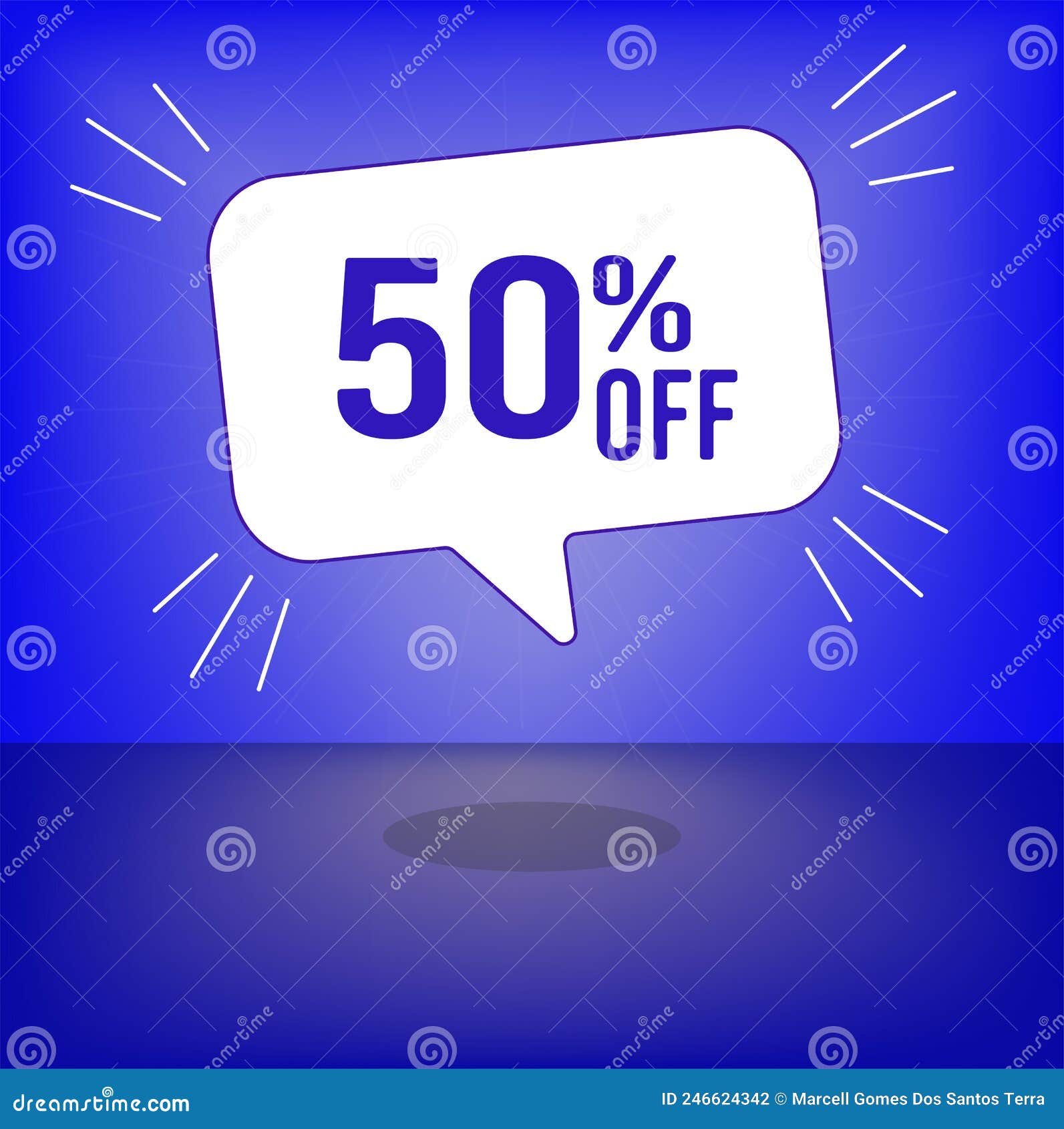 50 Percent Off. White Discount Banner on Blue Background Stock ...