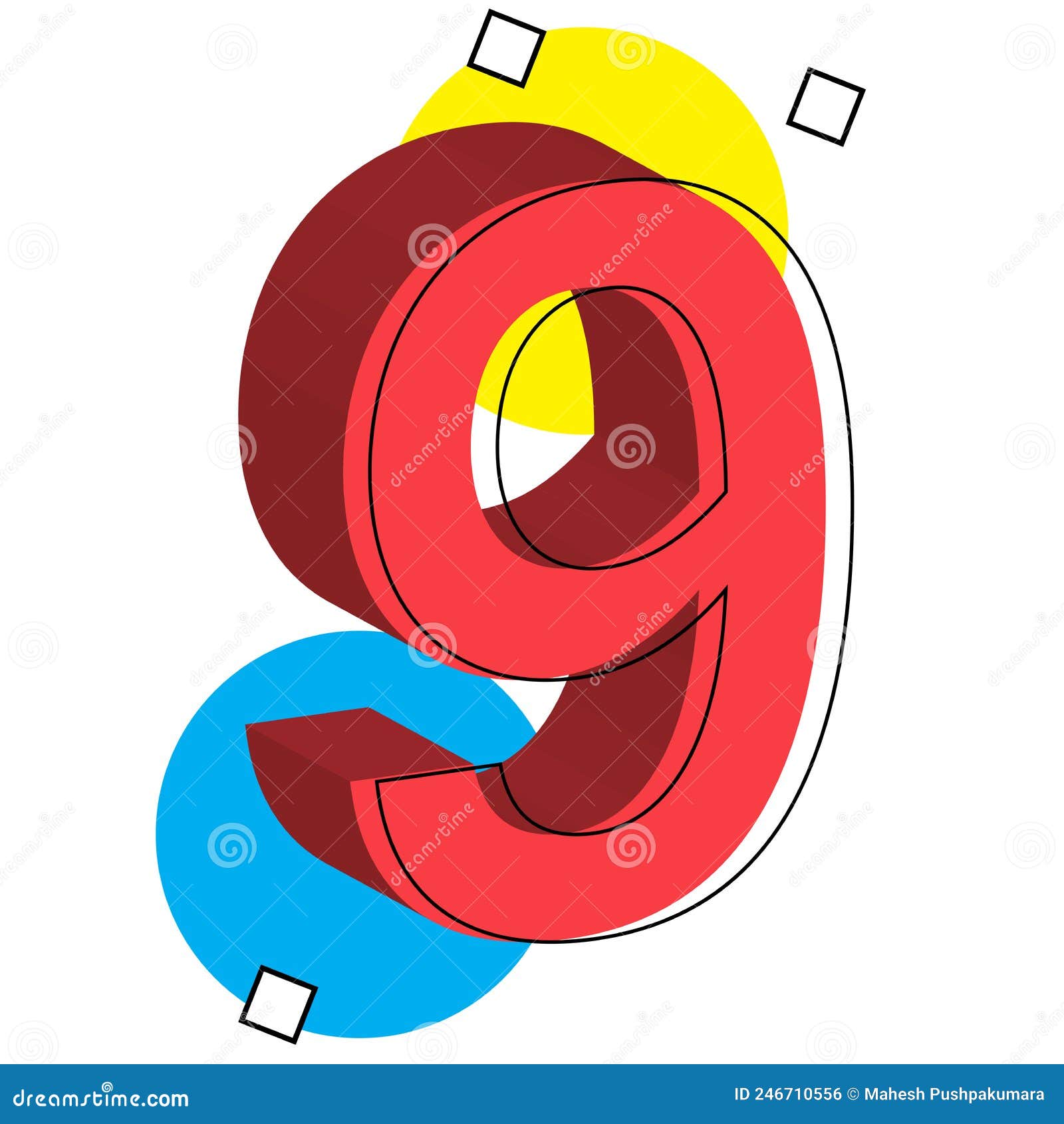 3d red number 9 stock vector. Illustration of render - 246710556