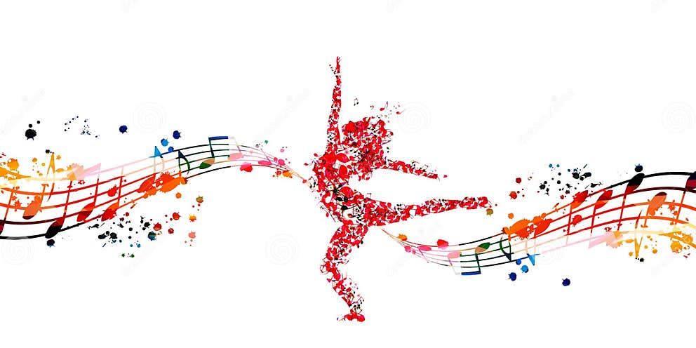 Woman Dancing Made of Musical Notes. Red Musical Notes Dancer Performer ...