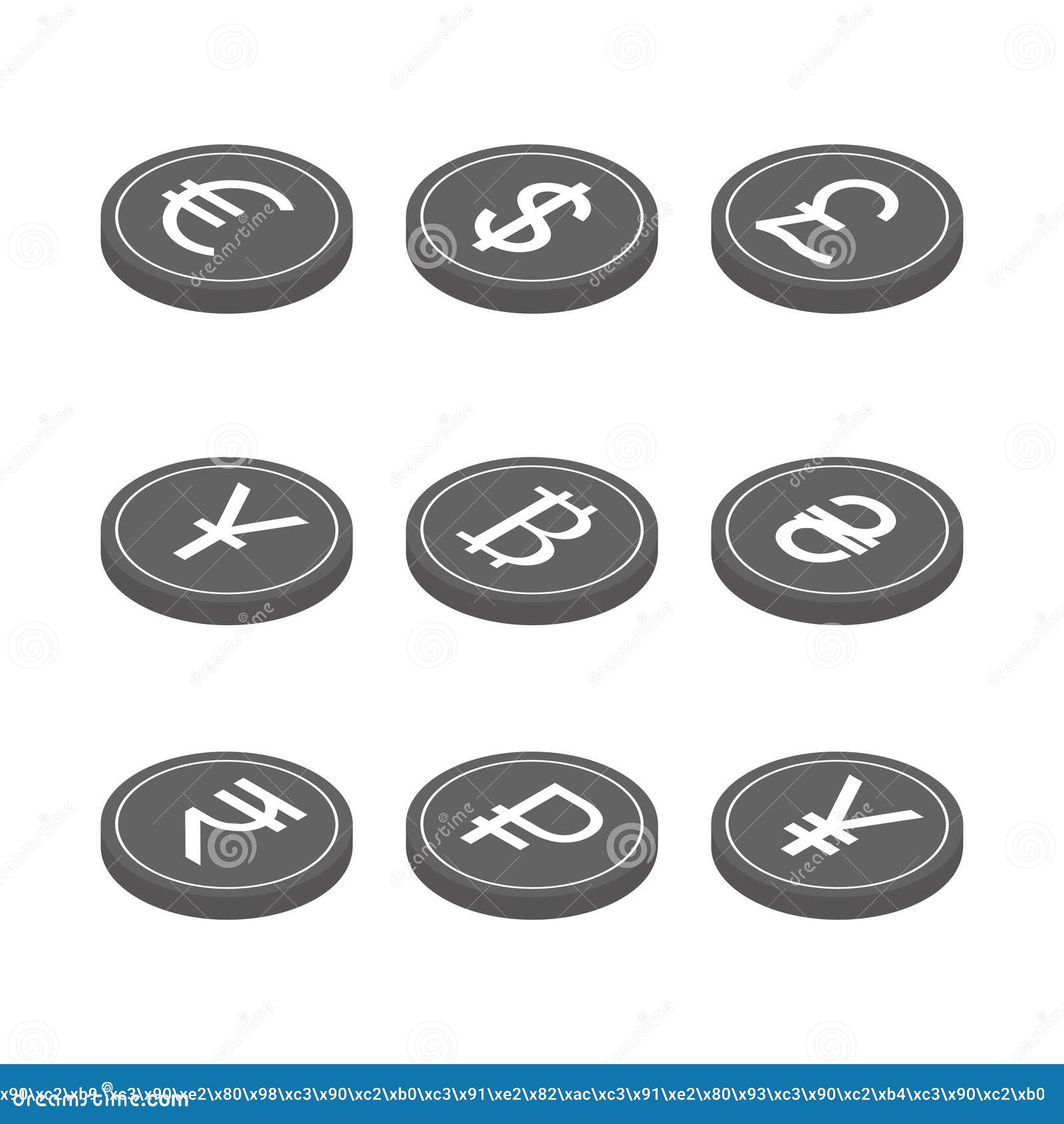 Set of Main World Coins. Currencies Symbols in Isometric Style ...