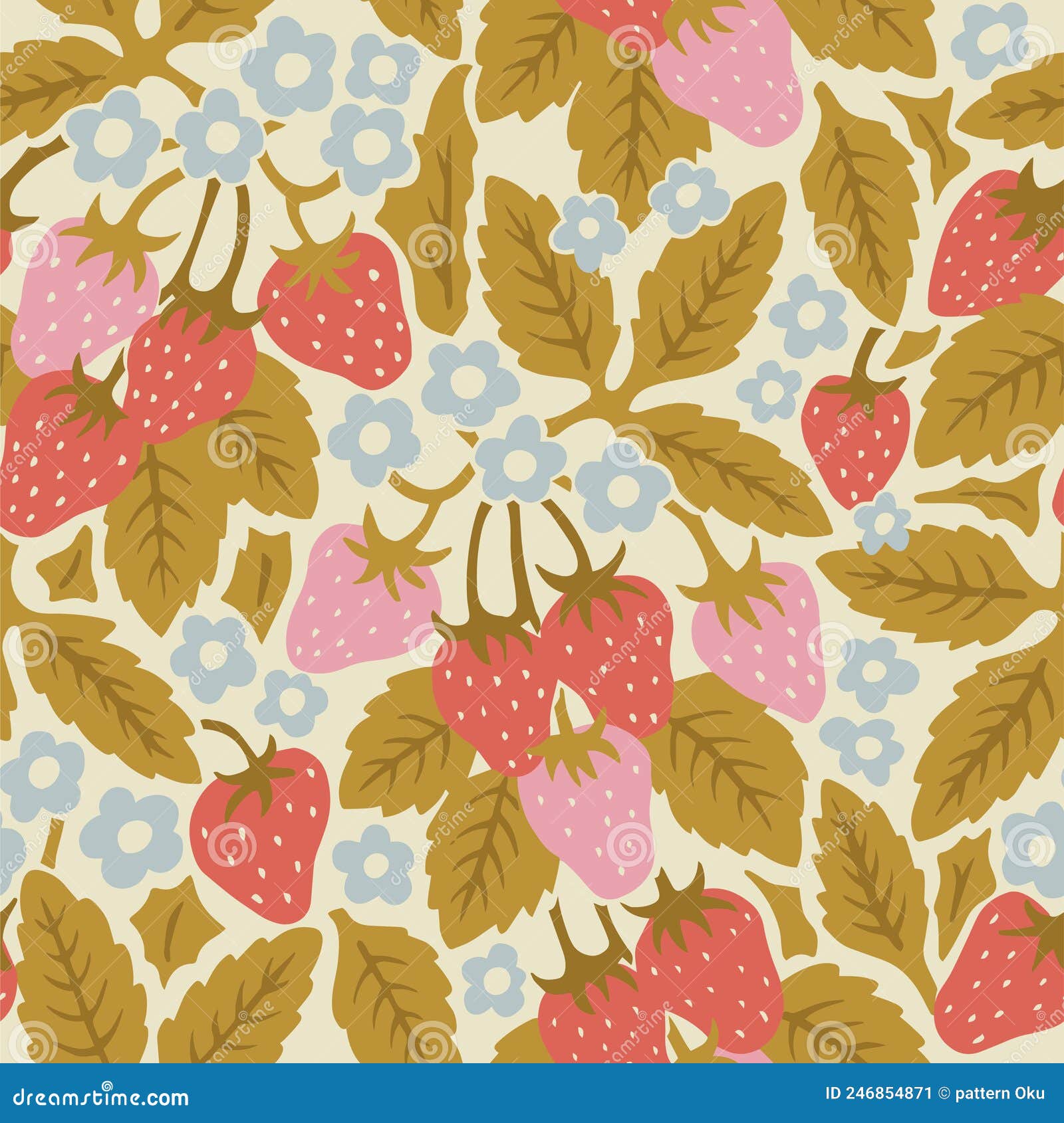 Vector Strawberry and Flowers Illustration Seamless Repeat Pattern ...