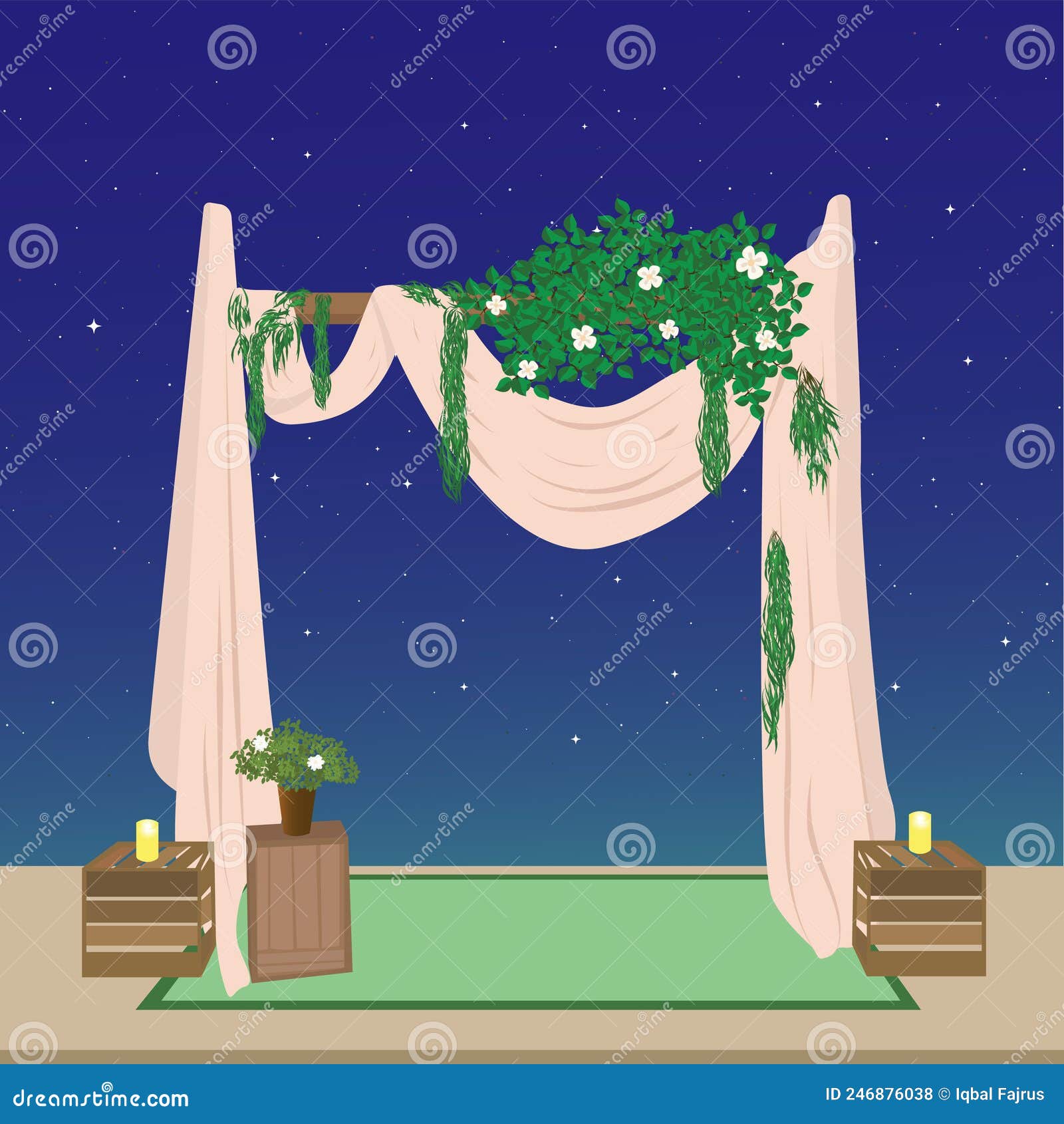 Wedding Gate Vector Design Decorated with Flowers, Plants and Candles ...