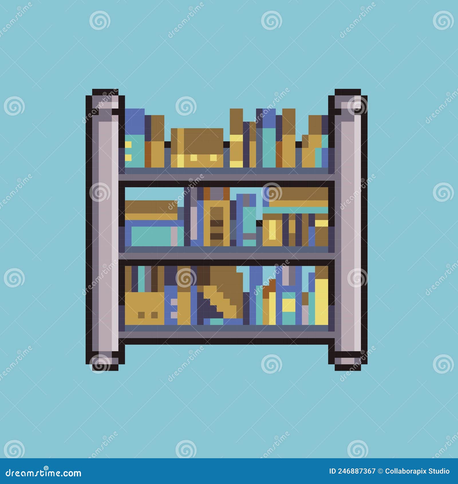 Vector Editable Pixel Art Bookshelf Stock Vector - Illustration of ...