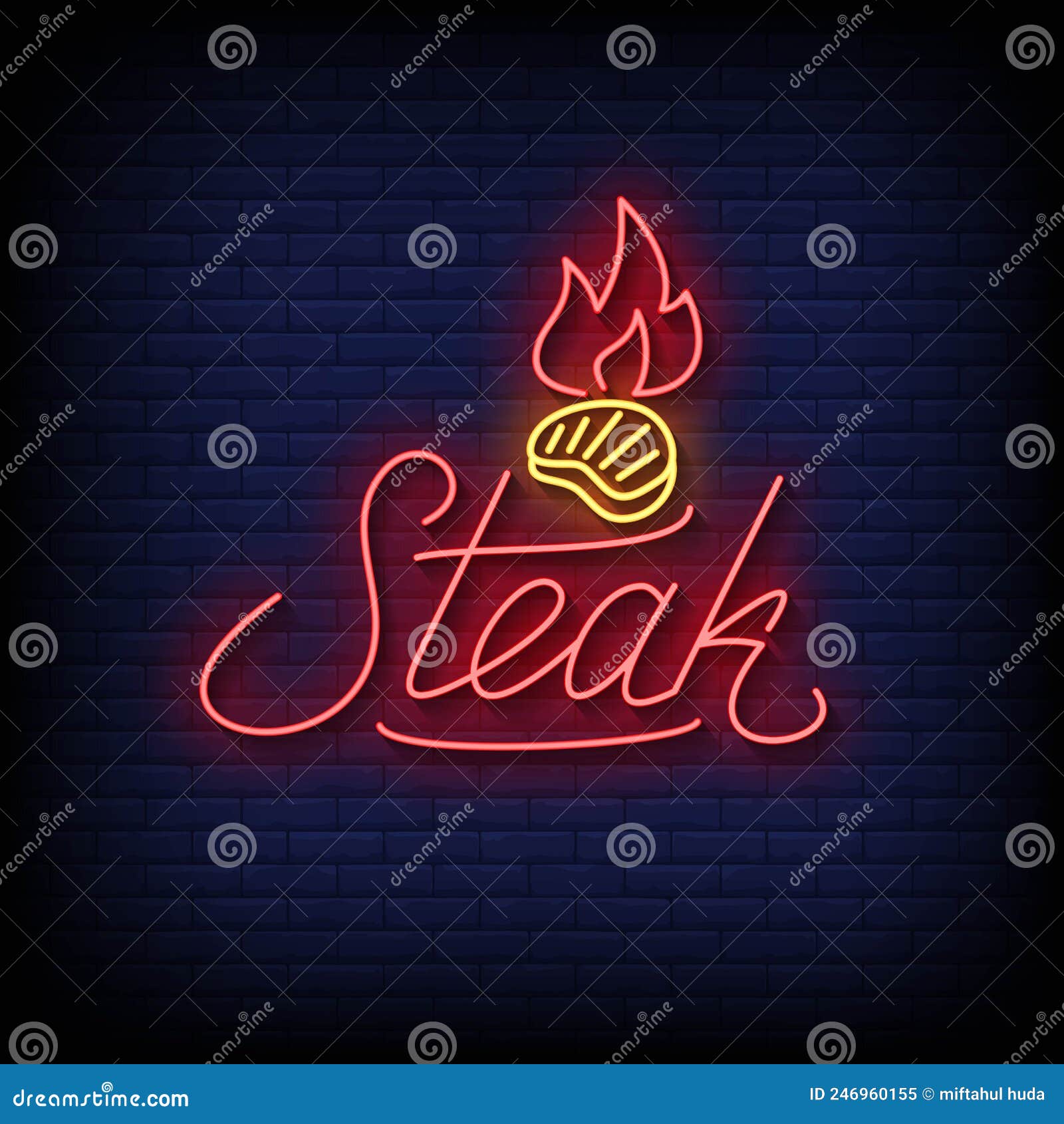 Steak Neon Signs Style Text Vector Stock Vector - Illustration of ...
