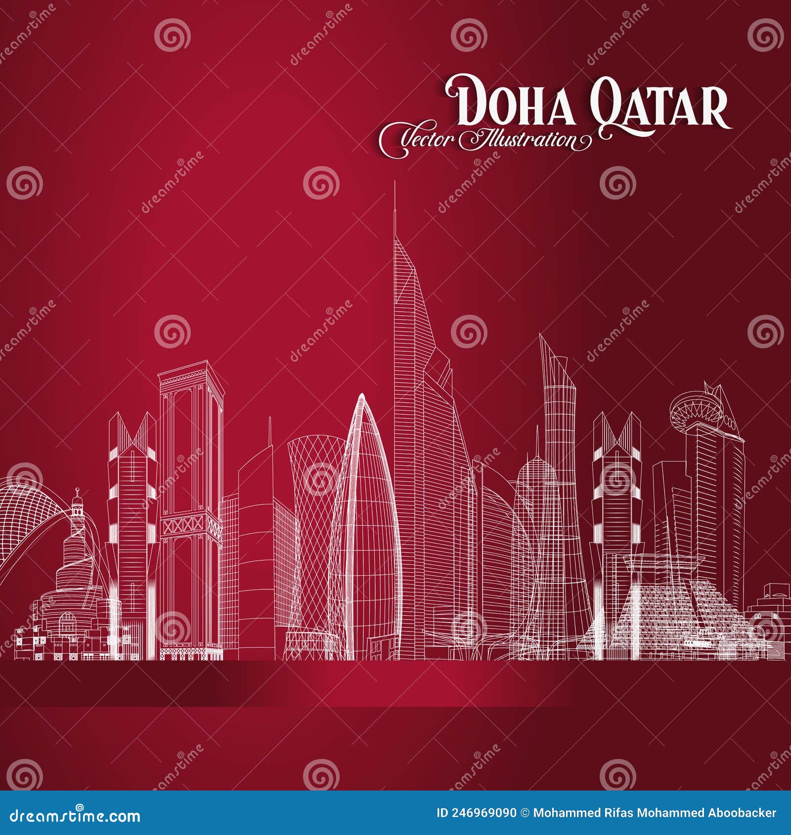 Abstract Line Art Illustrations Skyline of Qatar Stock Illustration ...