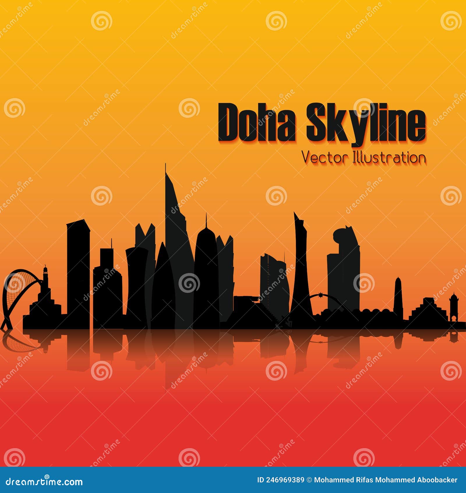 Doha Skyline Vector Illustration, Silhouette Illustration Stock ...