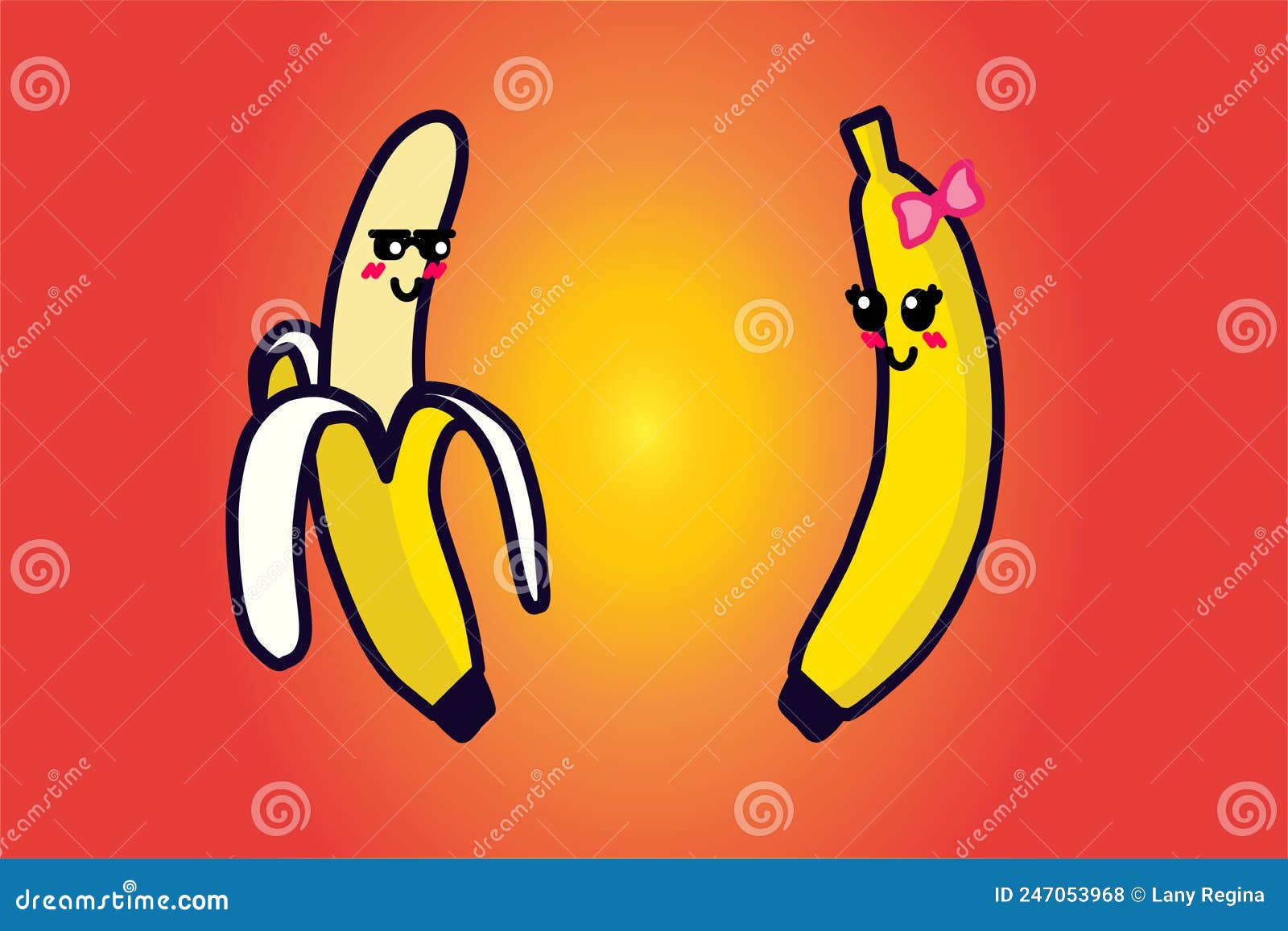 Cute Falling in Love Bananas Stock Illustration - Illustration of ...