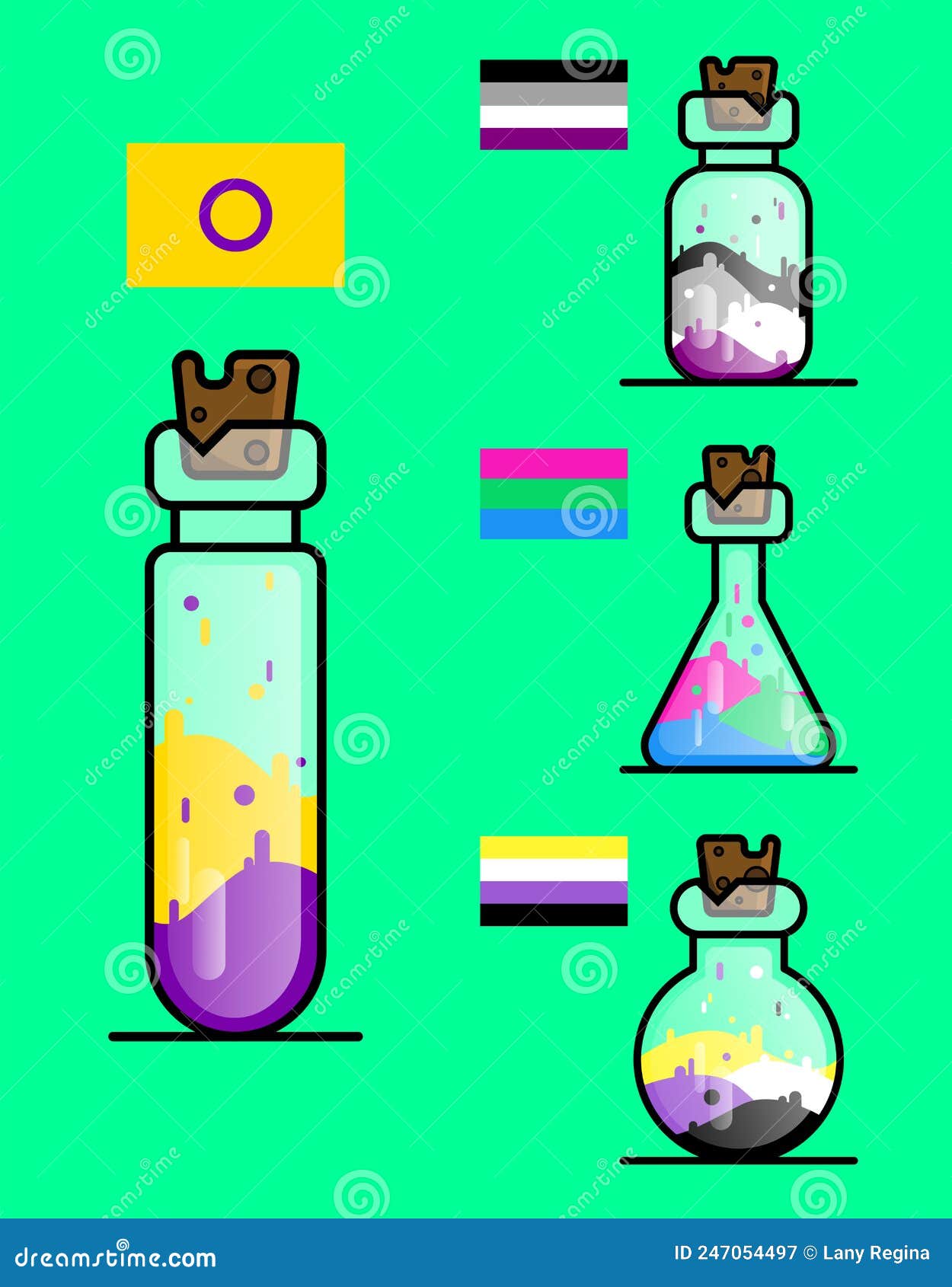 Cute Non Binary Heart Cartoon Illustration Motif Set. LGBTQ Diversity ...