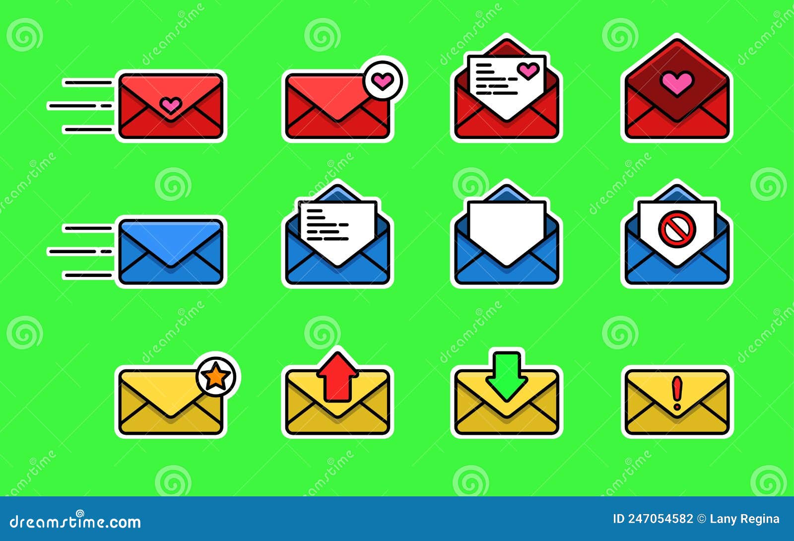 Cute Envelope Mail Icon Pack Stock Illustration - Illustration of line ...