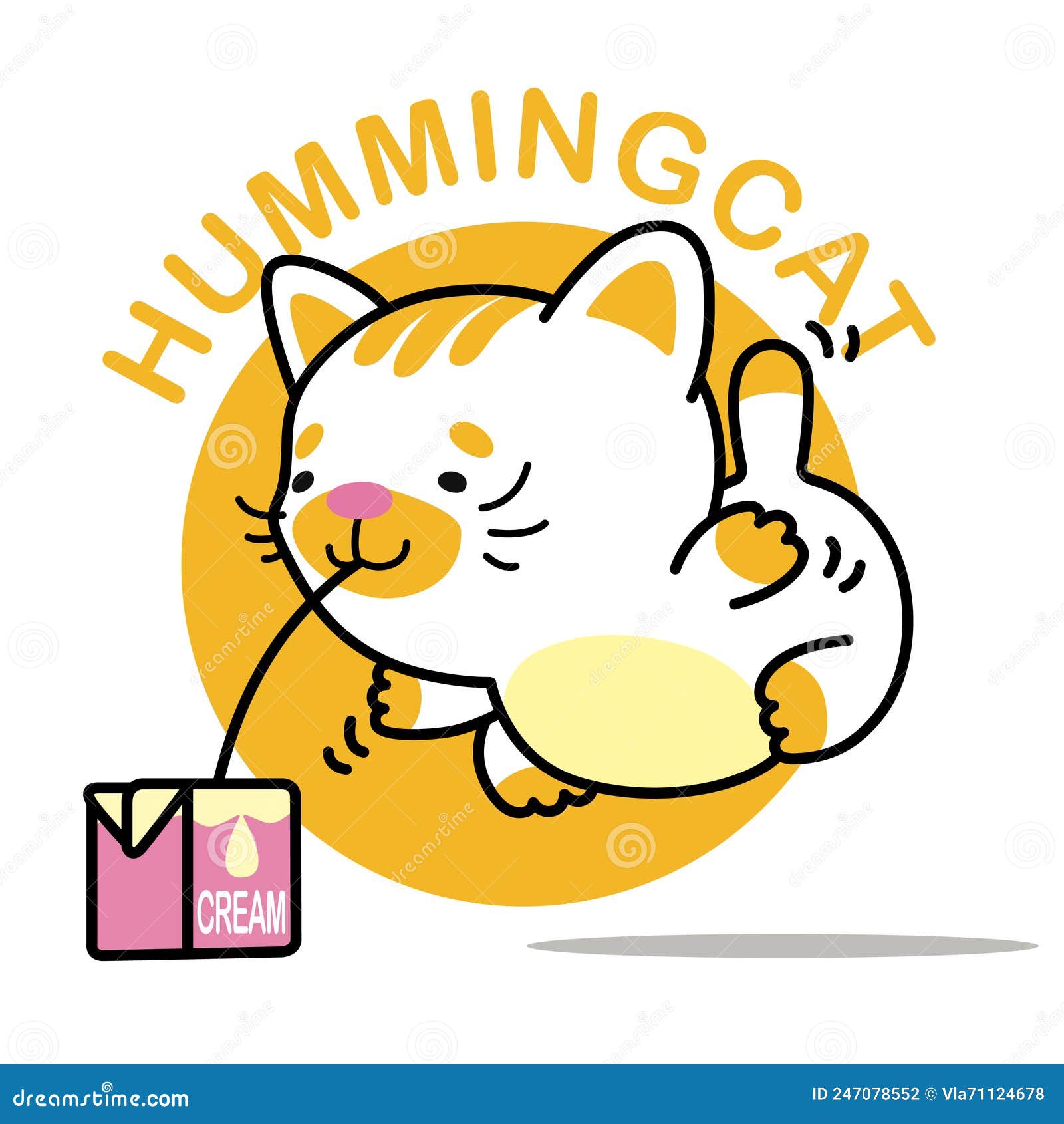 Cute Little Flying Cat Drinking Cream through Cocktail Straw Stock ...