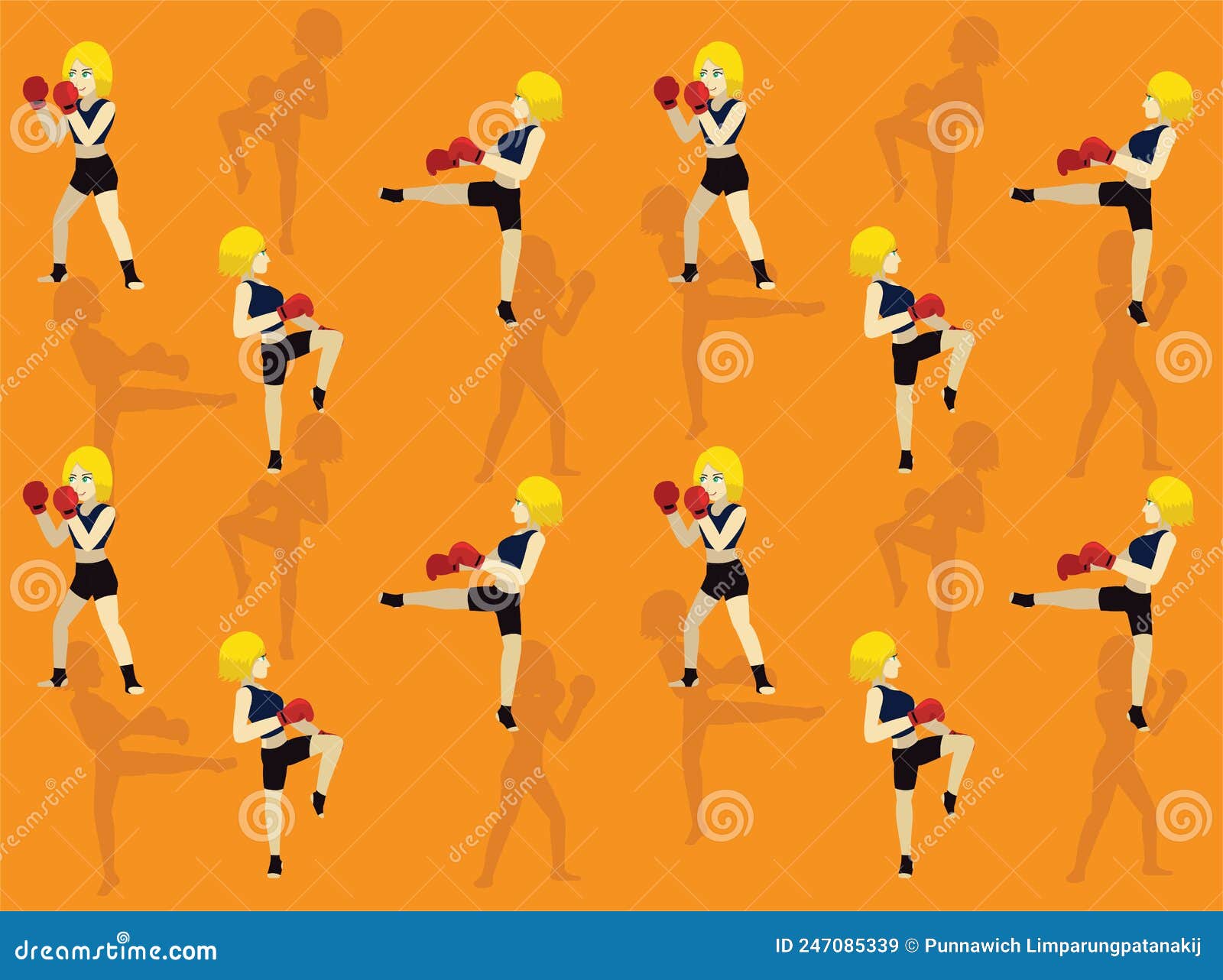 Boxing Poses Cartoon Side Kick Seamless Wallpaper Background Stock ...