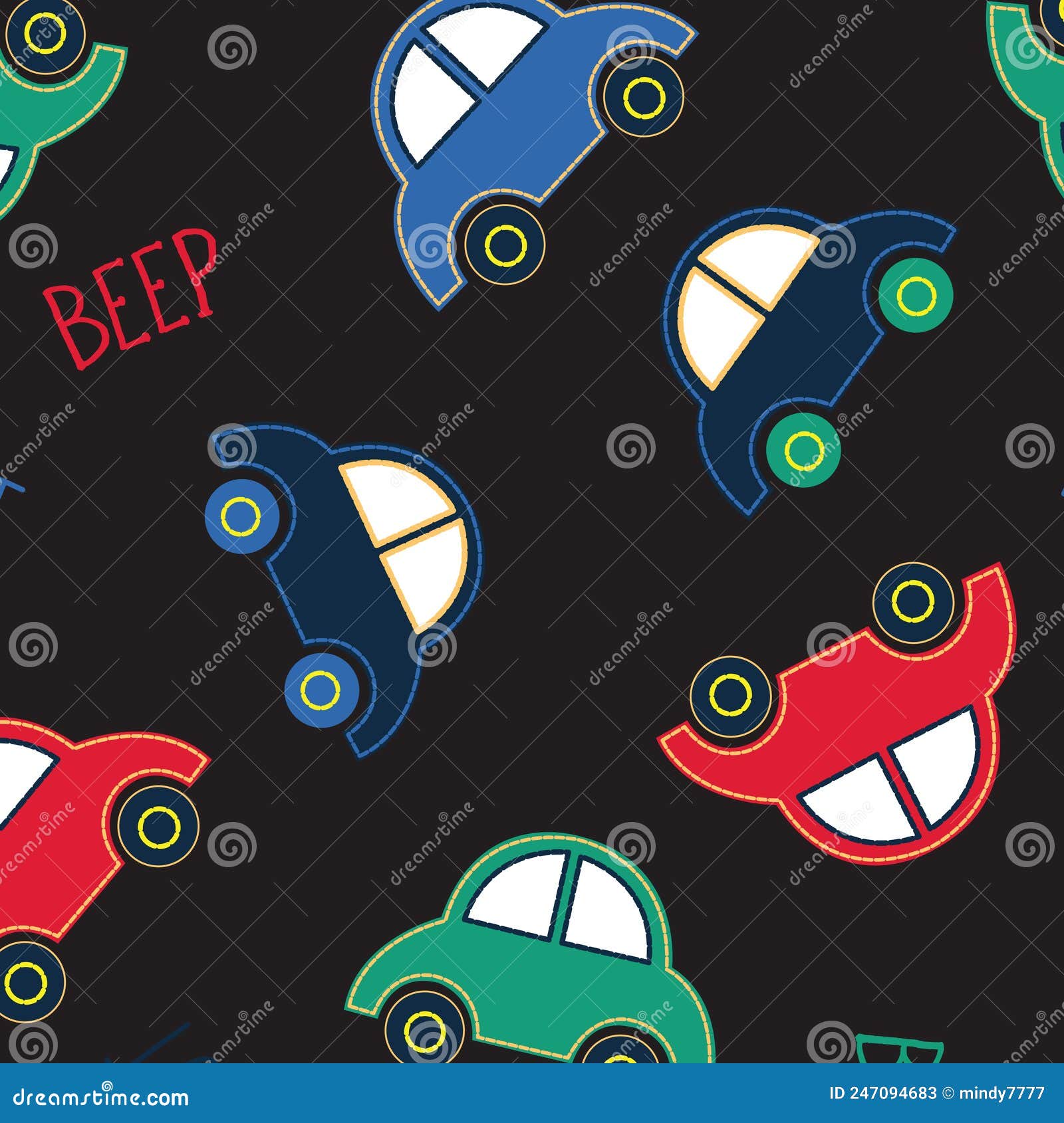 Cute Baby Car Pattern Vector Illustration. for Wrapping Paper, Greeting ...