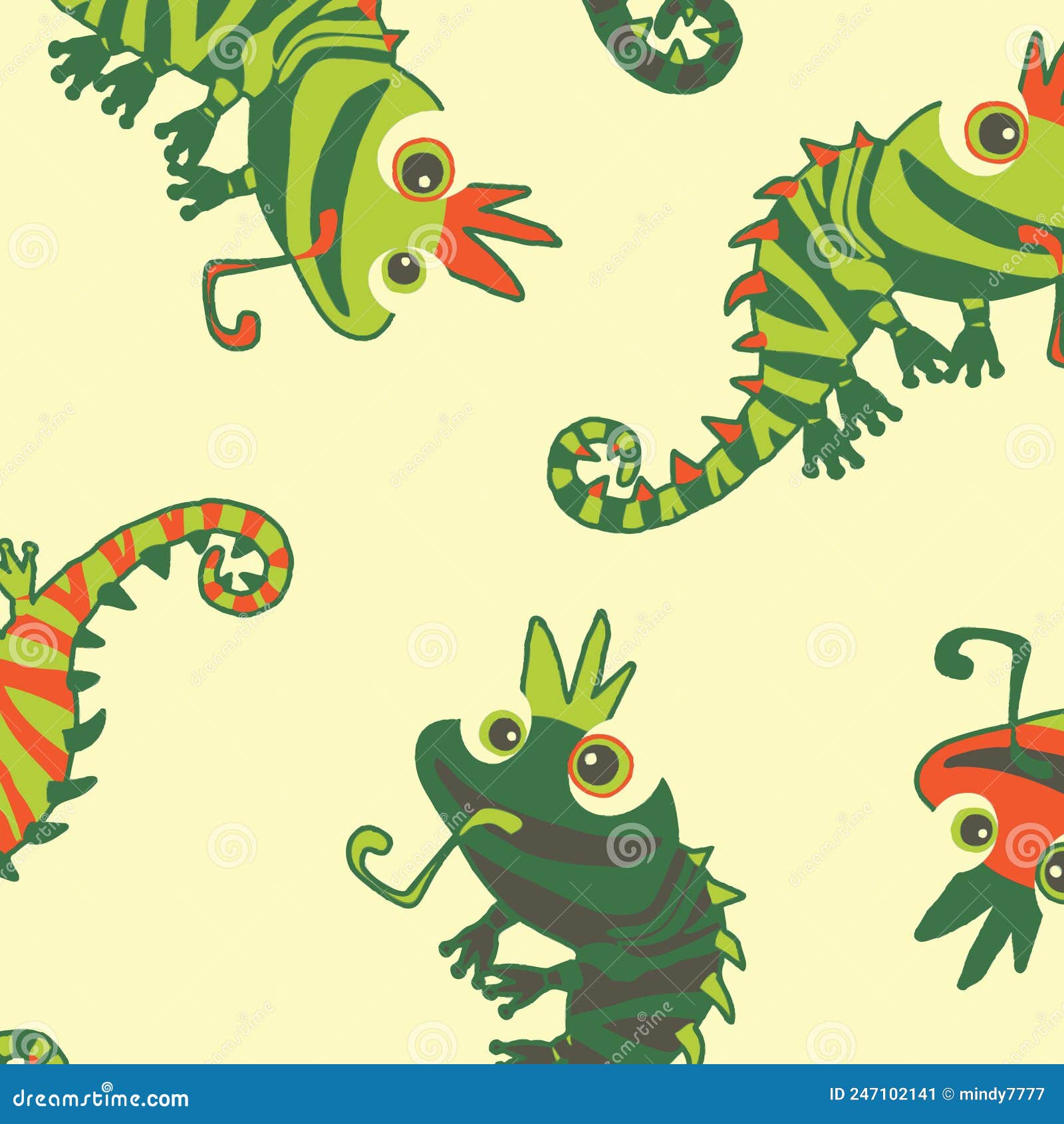Cute Lizard Vector Seamless Pattern. Stock Vector - Illustration of ...